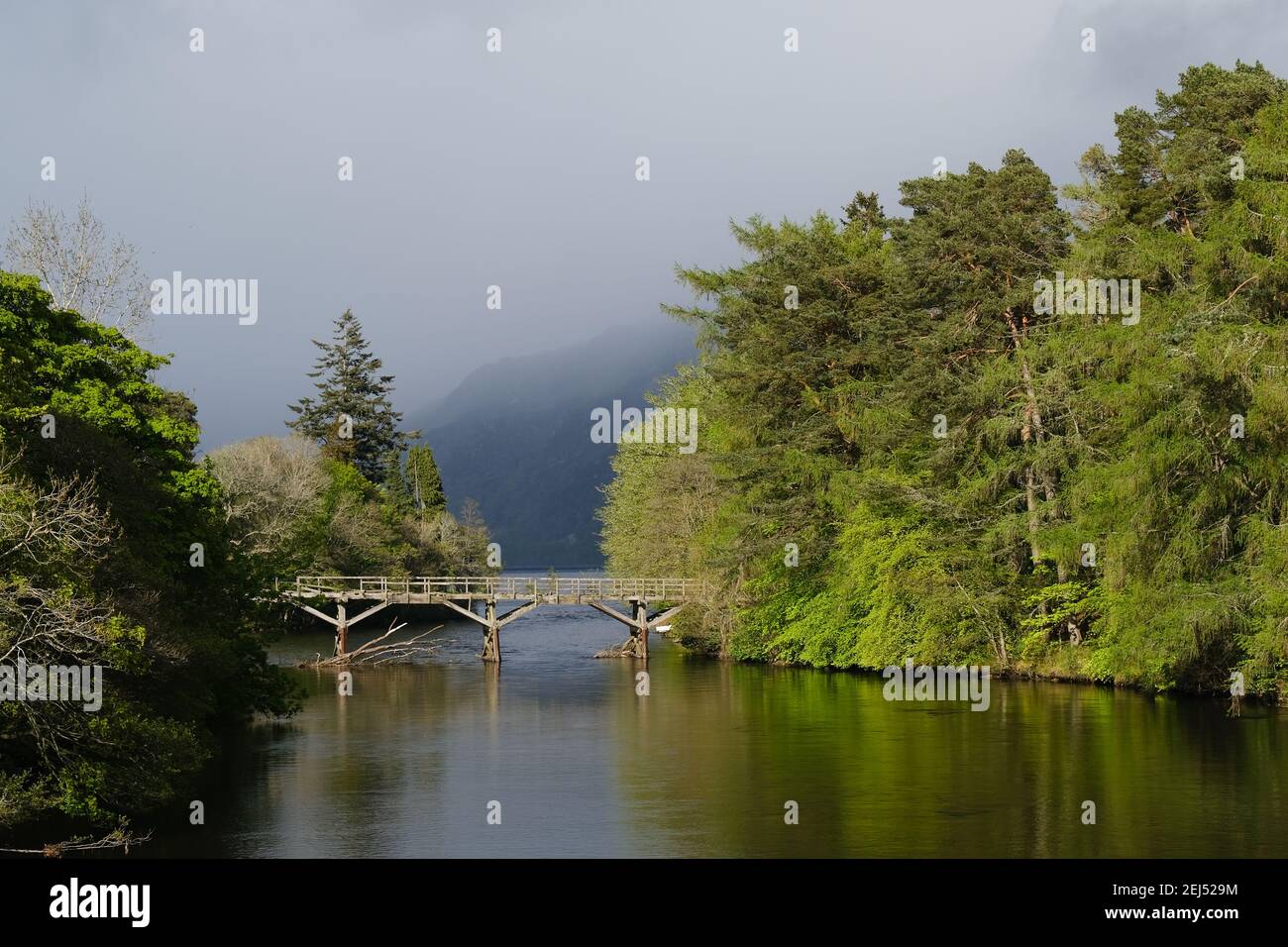 The historic Joseph Mitchell Trestle Style Bridge on the shore of Loch ...
