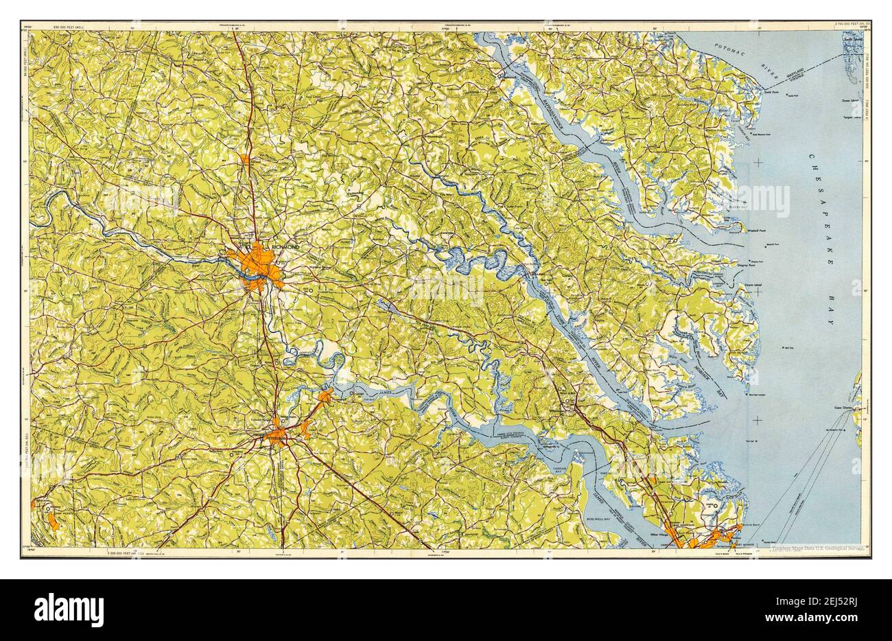 Richmond, Virginia, map 1949, 1:250000, United States of America by ...