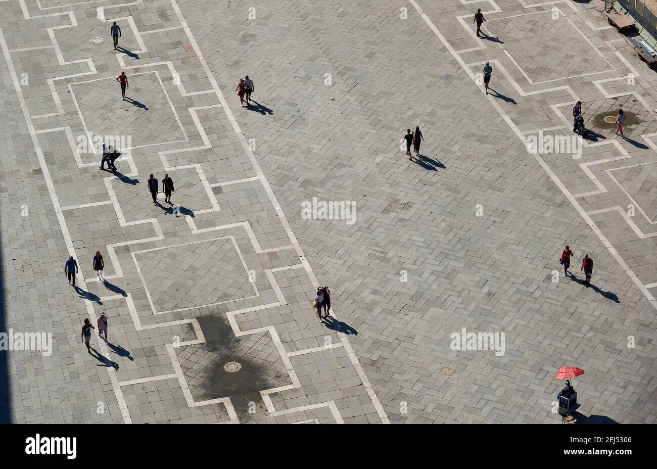 aerial view of people on Saint Mark's Square in Venice, Veneto, Italy ...