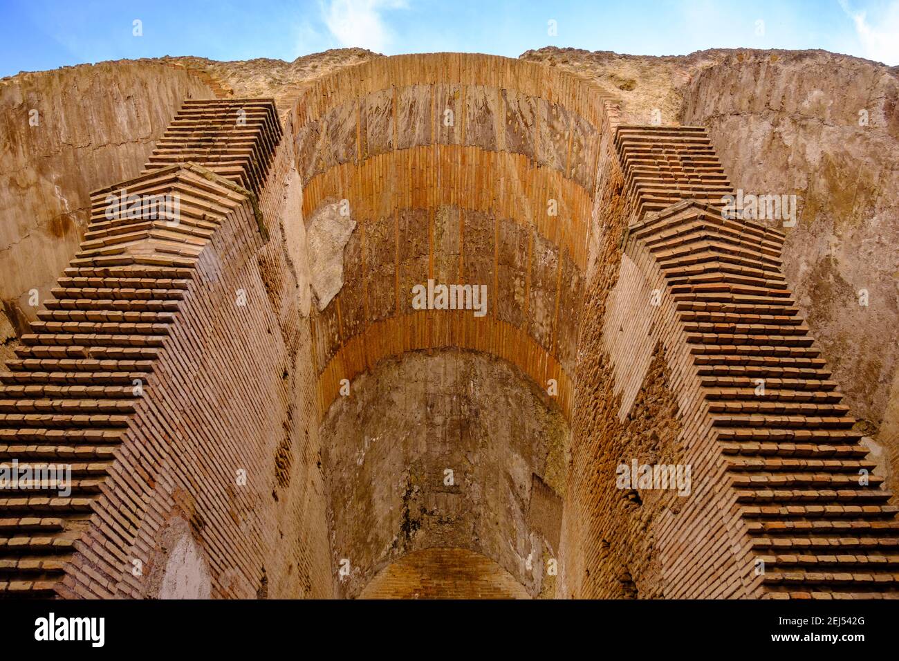 Interior view, architecture detail of Colosseum arches and columns ...