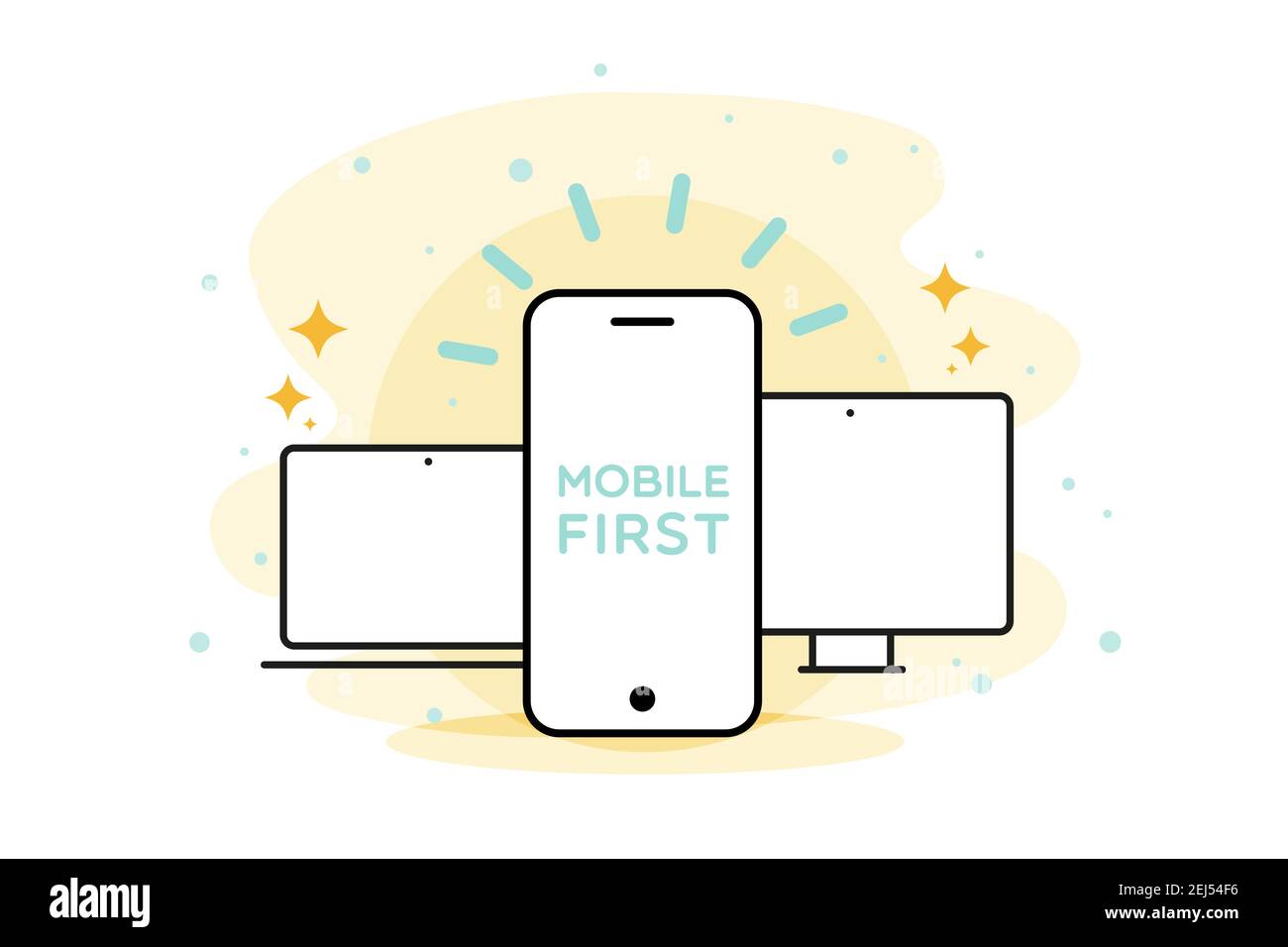 Mobile first. Smartphone, desktop computer and laptop icons. Responsive ...