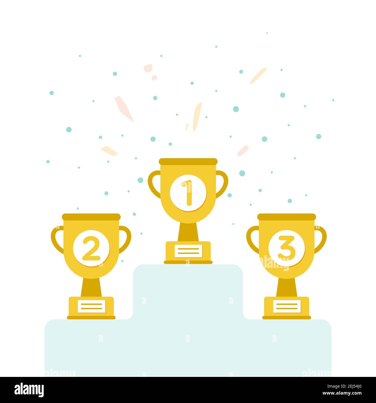 Golden trophies cup on podium. First, second, and third place. Concept ...