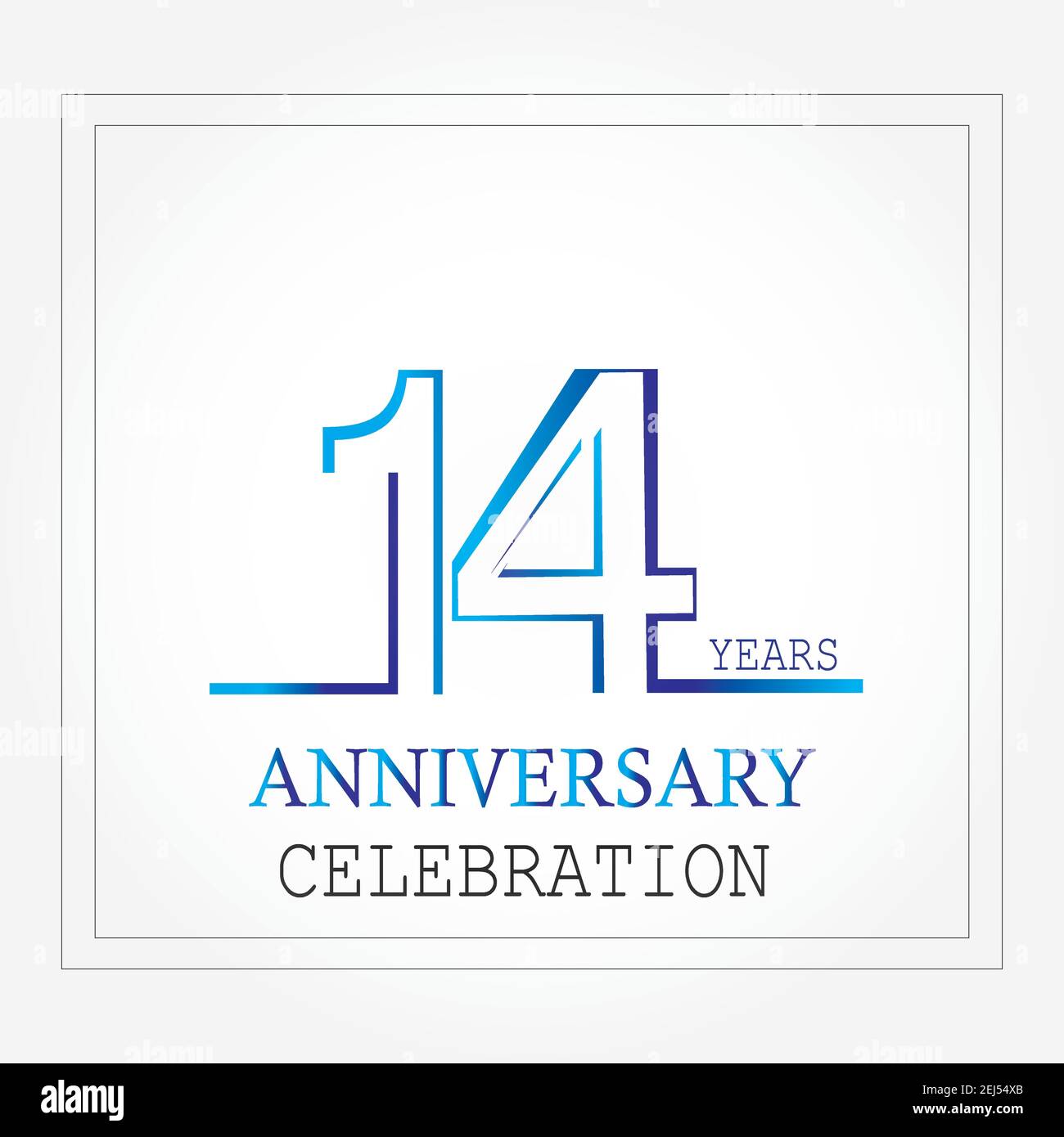 14 years anniversary logotype with single line white blue color for ...