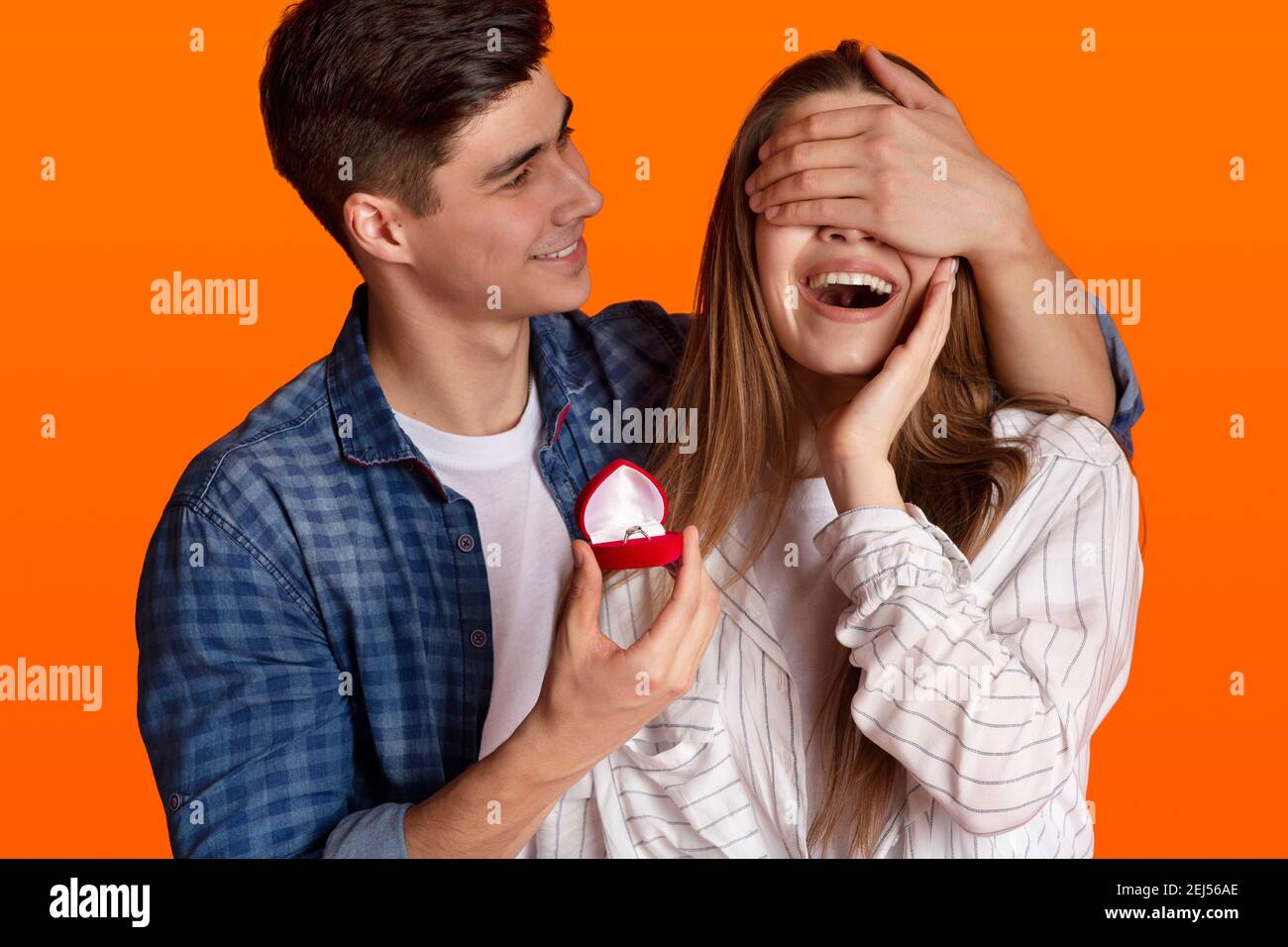 Positive emotions, happy together, proposal and engagement Stock Photo ...