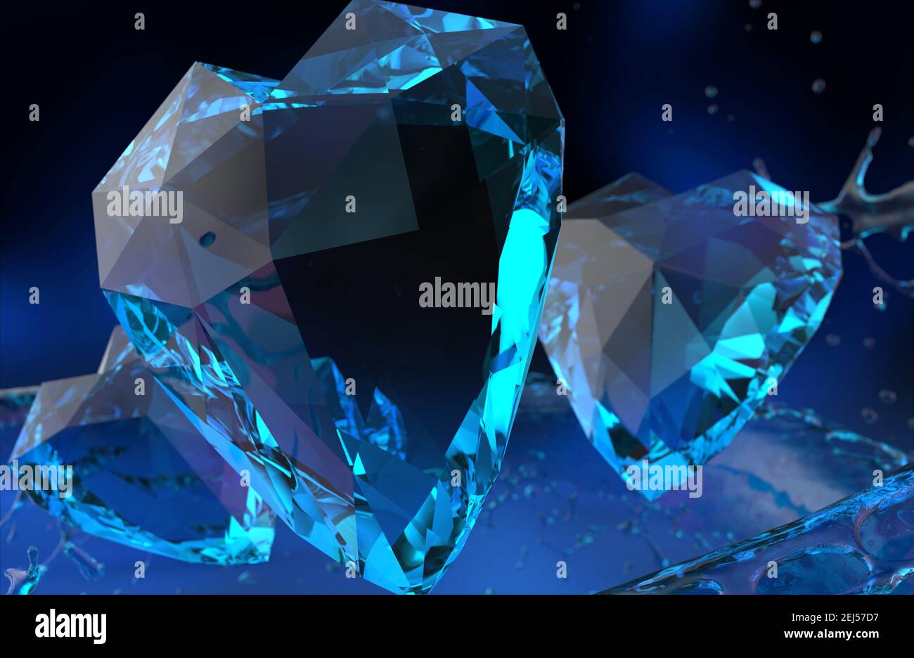 3d render illustration of crystal heart shaped diamond gemstones in ...