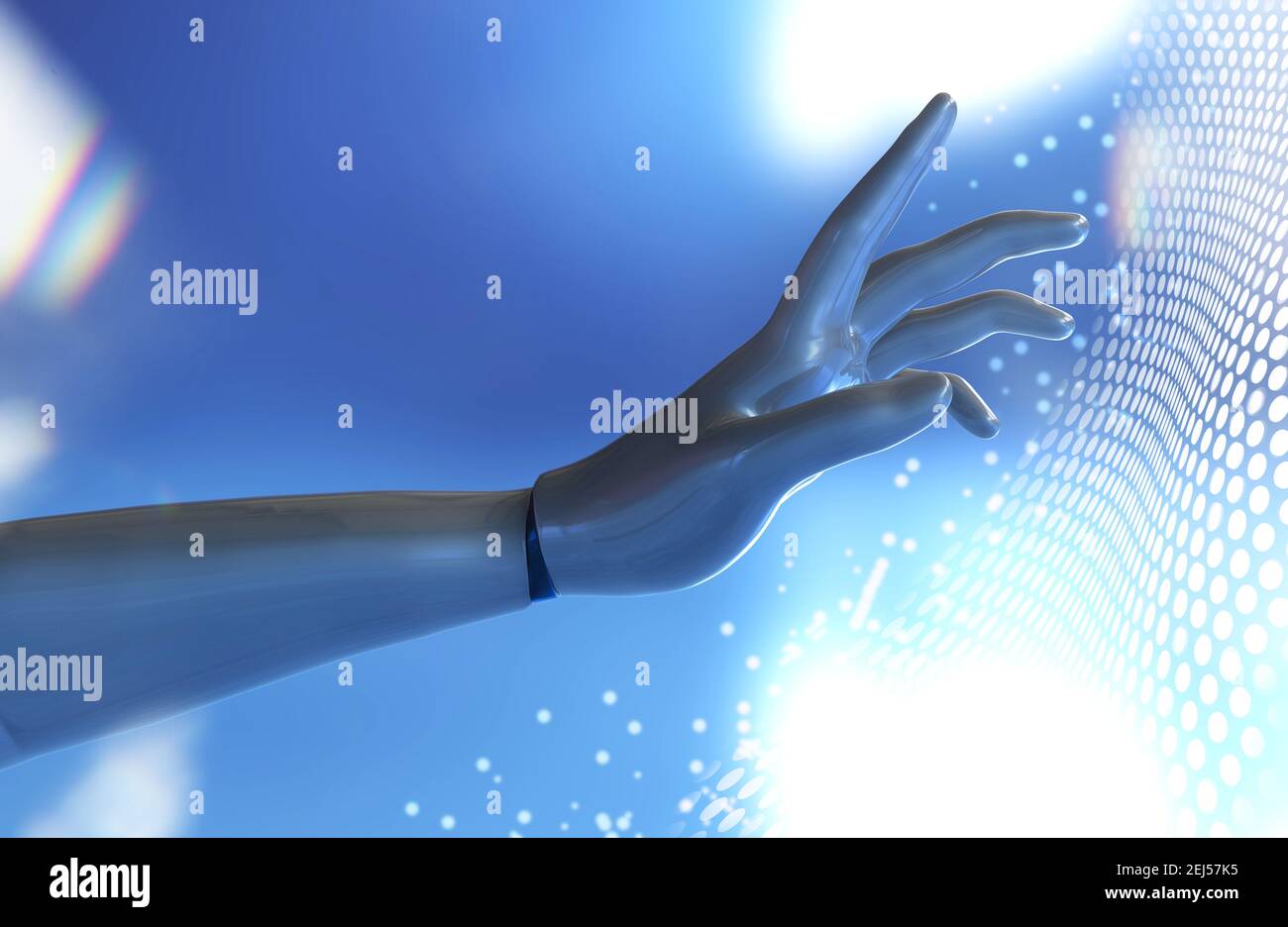 3d rendered illustration of humanoid robot hand touching cyber ...