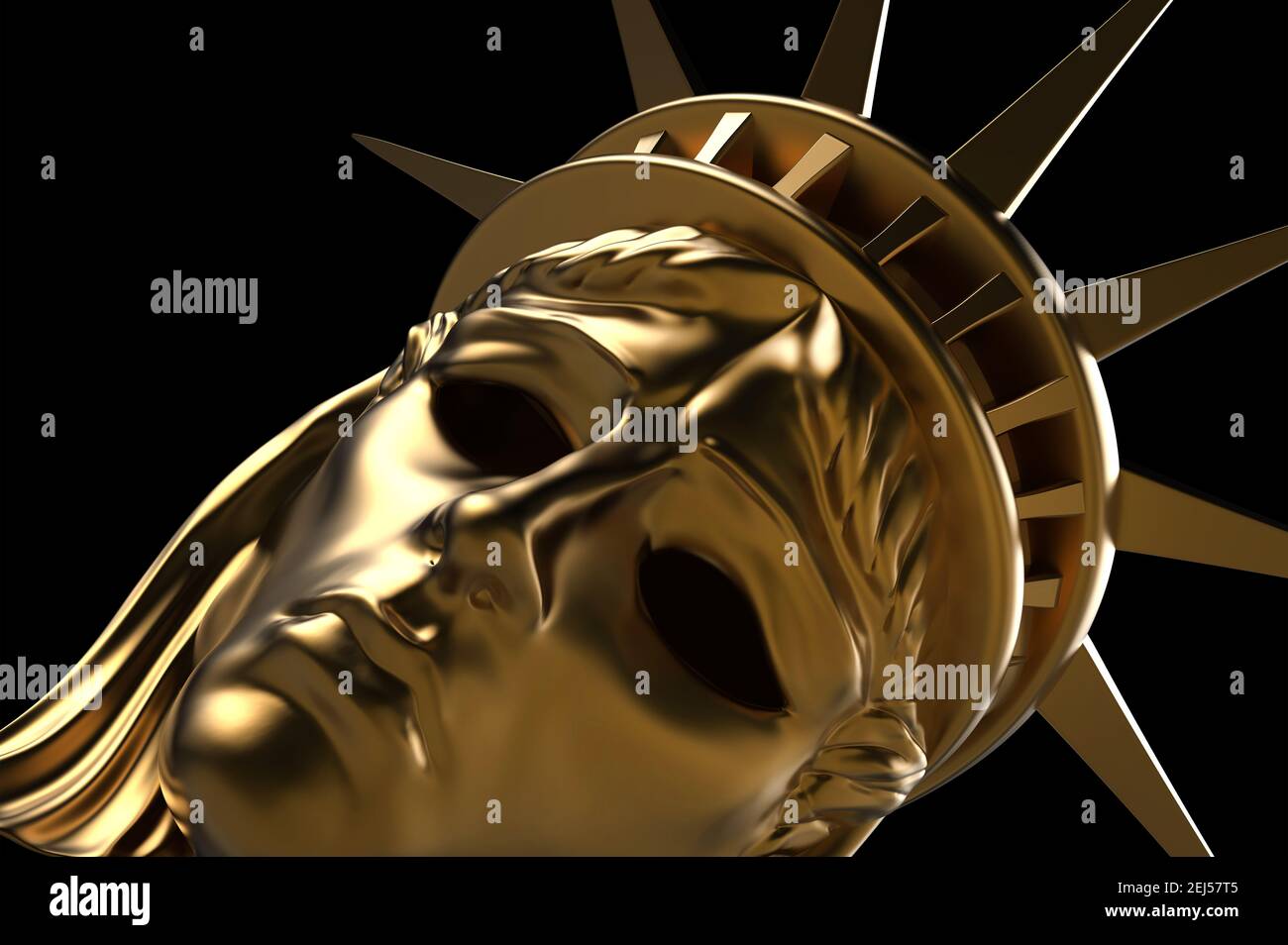 Close-up 3d render illustration of Statue Of Liberty golden carnival ...