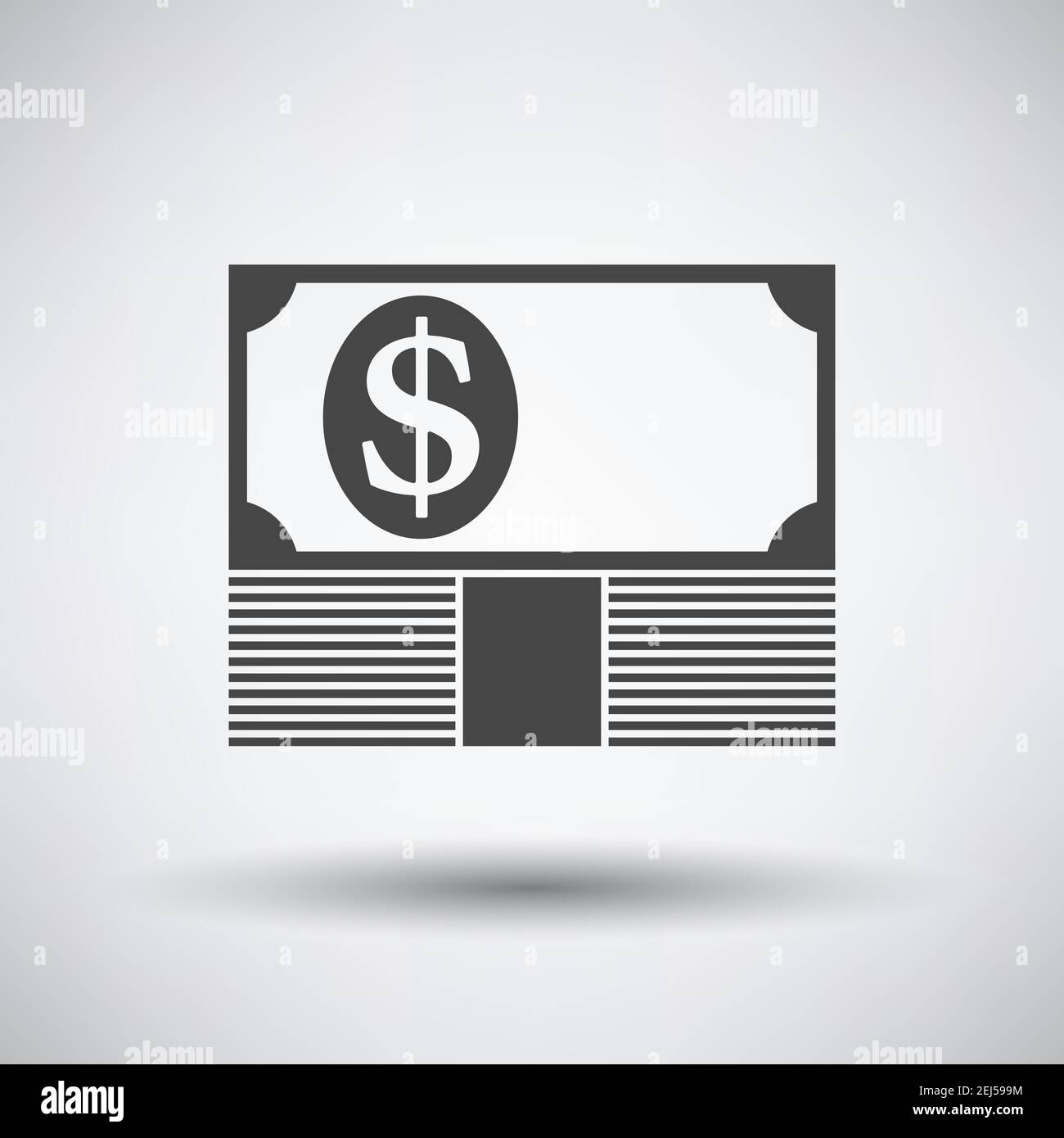 Banknote On Top Of Money Stack Icon. Dark Gray on Gray Background With ...