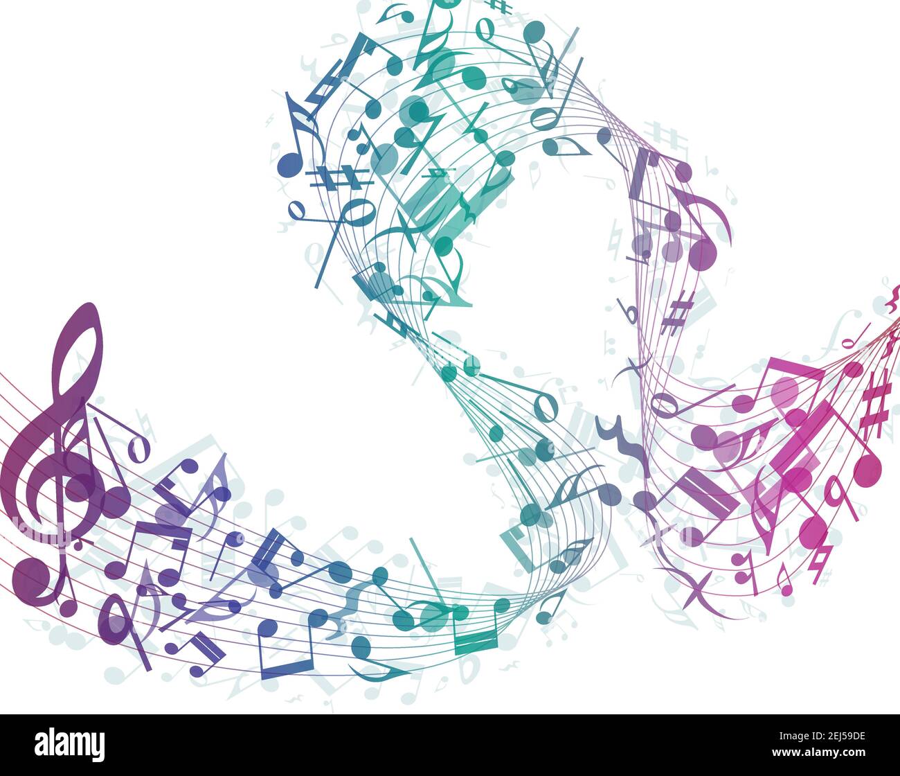 Multicolour musical notes staff background. Vector illustration with ...