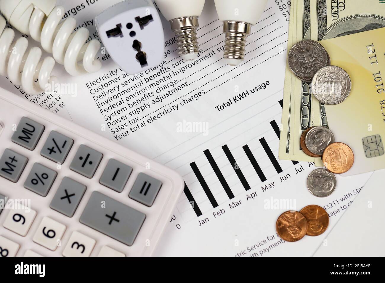 Abstract American electricity bill. Concept of saving money by using ...