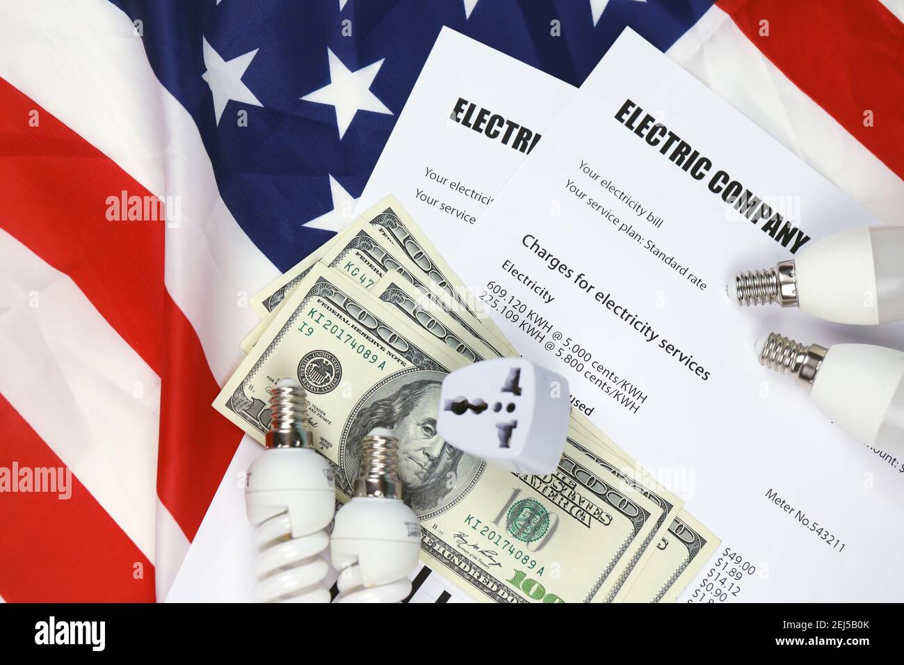 Abstract American electricity bill. Concept of saving money by using ...