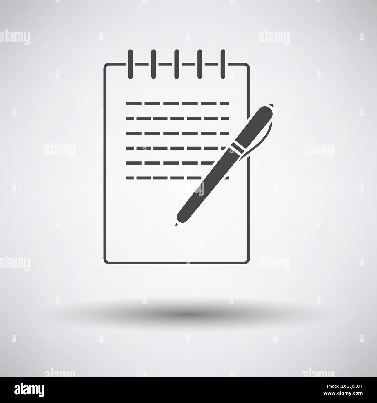 Notebook With Pen Icon. Dark Gray on Gray Background With Round Shadow ...