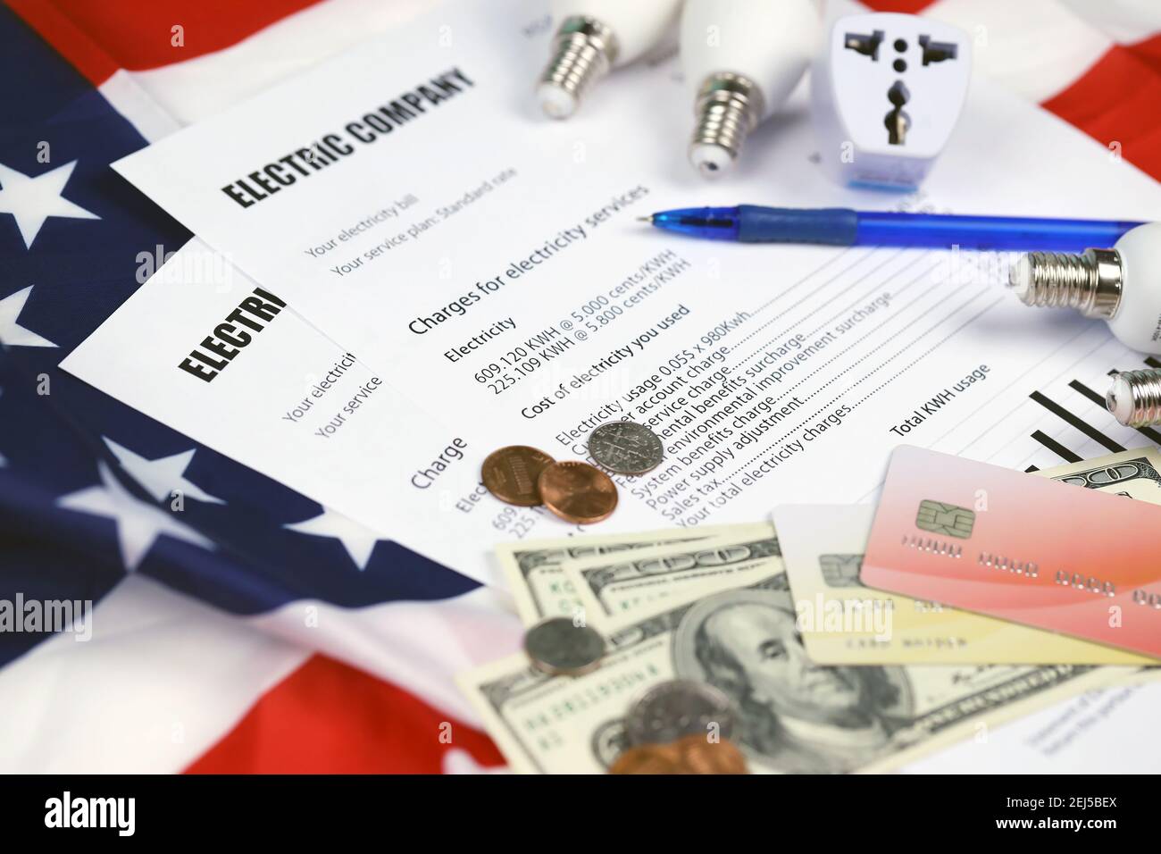 Abstract American electricity bill. Concept of saving money by using ...
