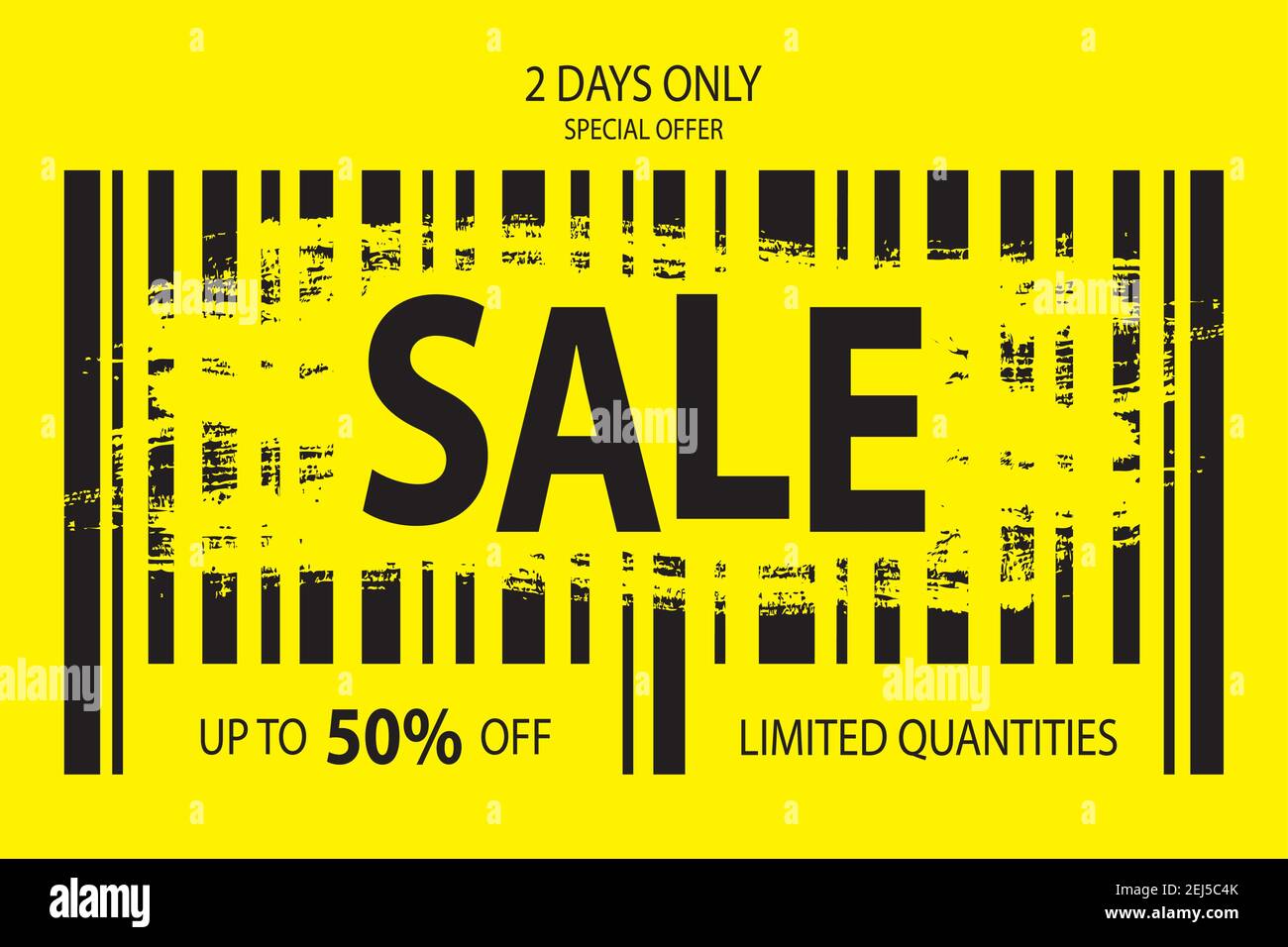Barcode with Hand drawn brush and SALE text,black and yellow card or ...