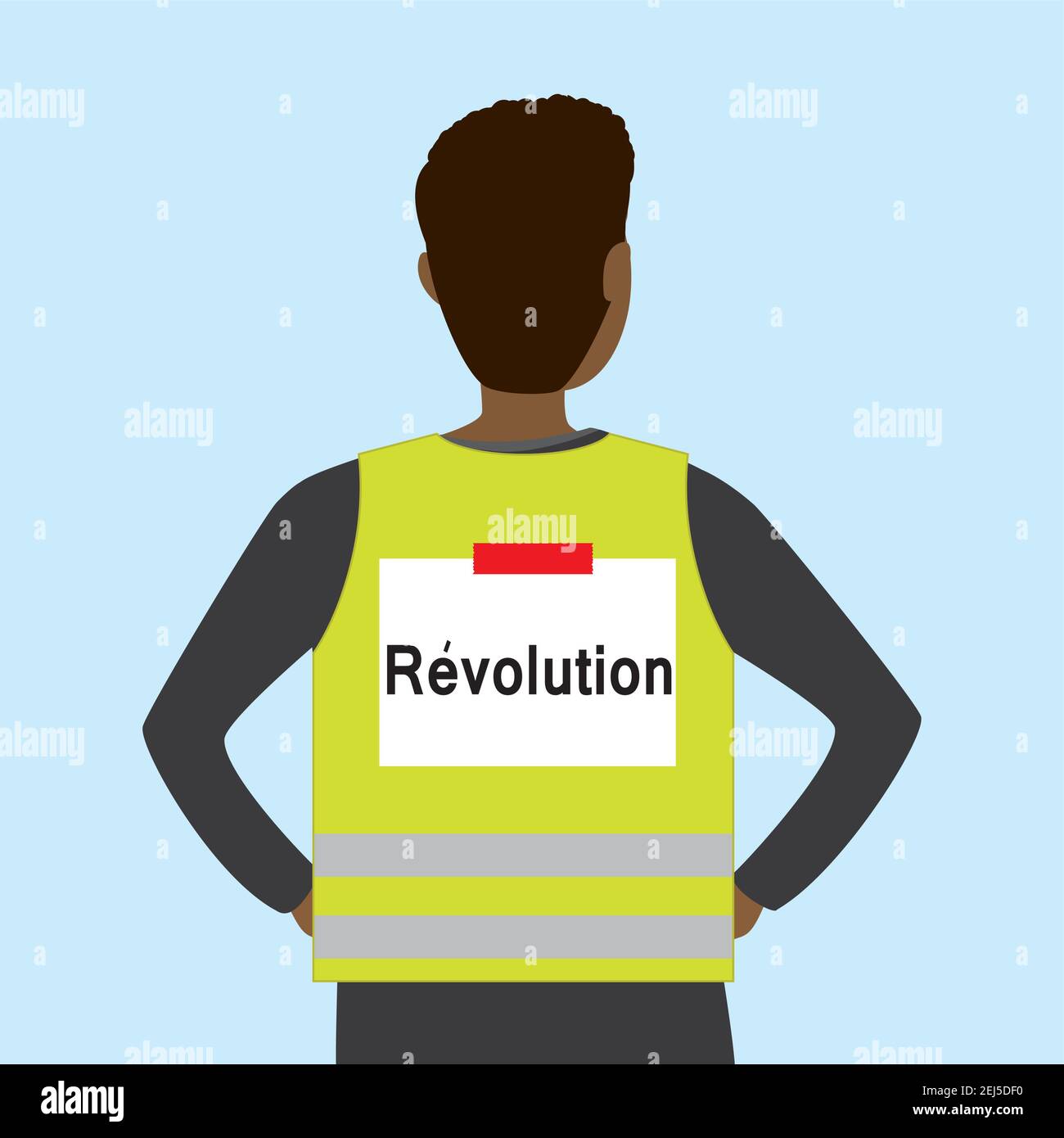 Man wearing a yellow vest, back view,text on back- revolution,yellow ...