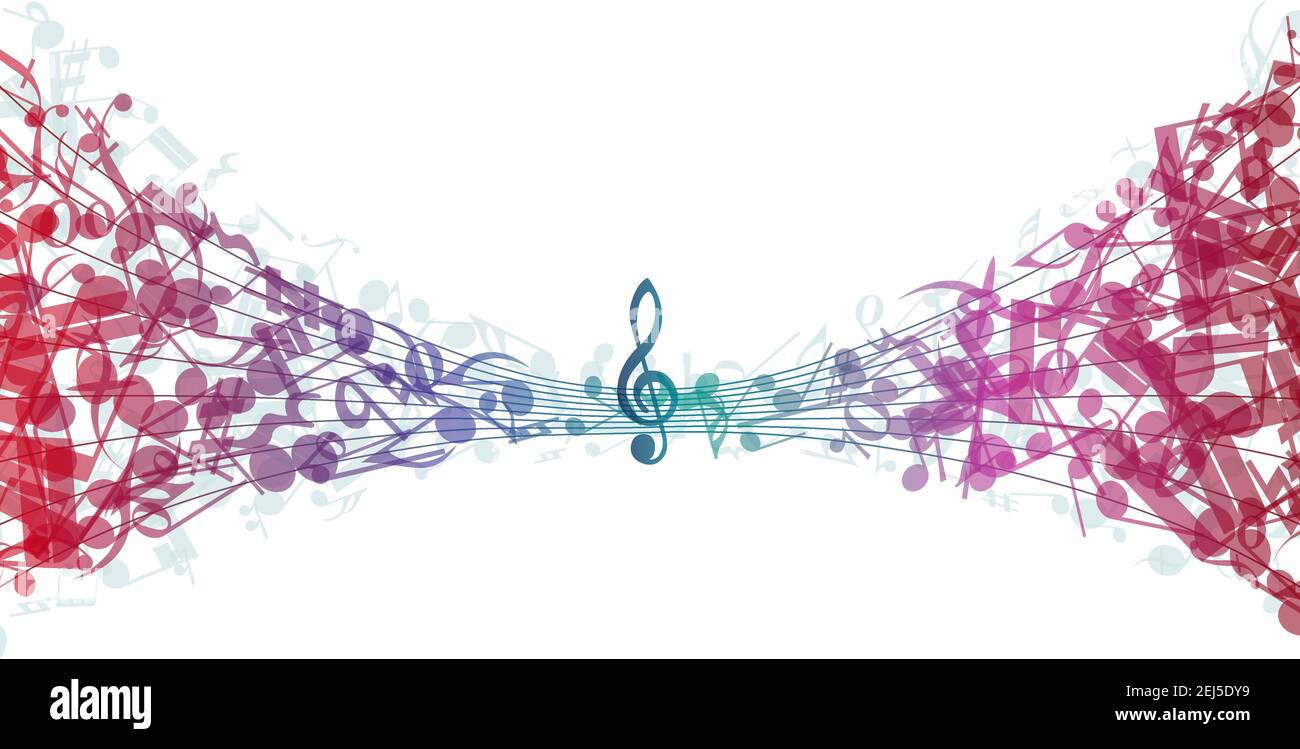 Multicolour musical notes staff background. Vector illustration with ...