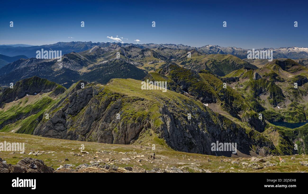 Mont Valier's summit. Views towards Aran Valley and the Maladetas range ...