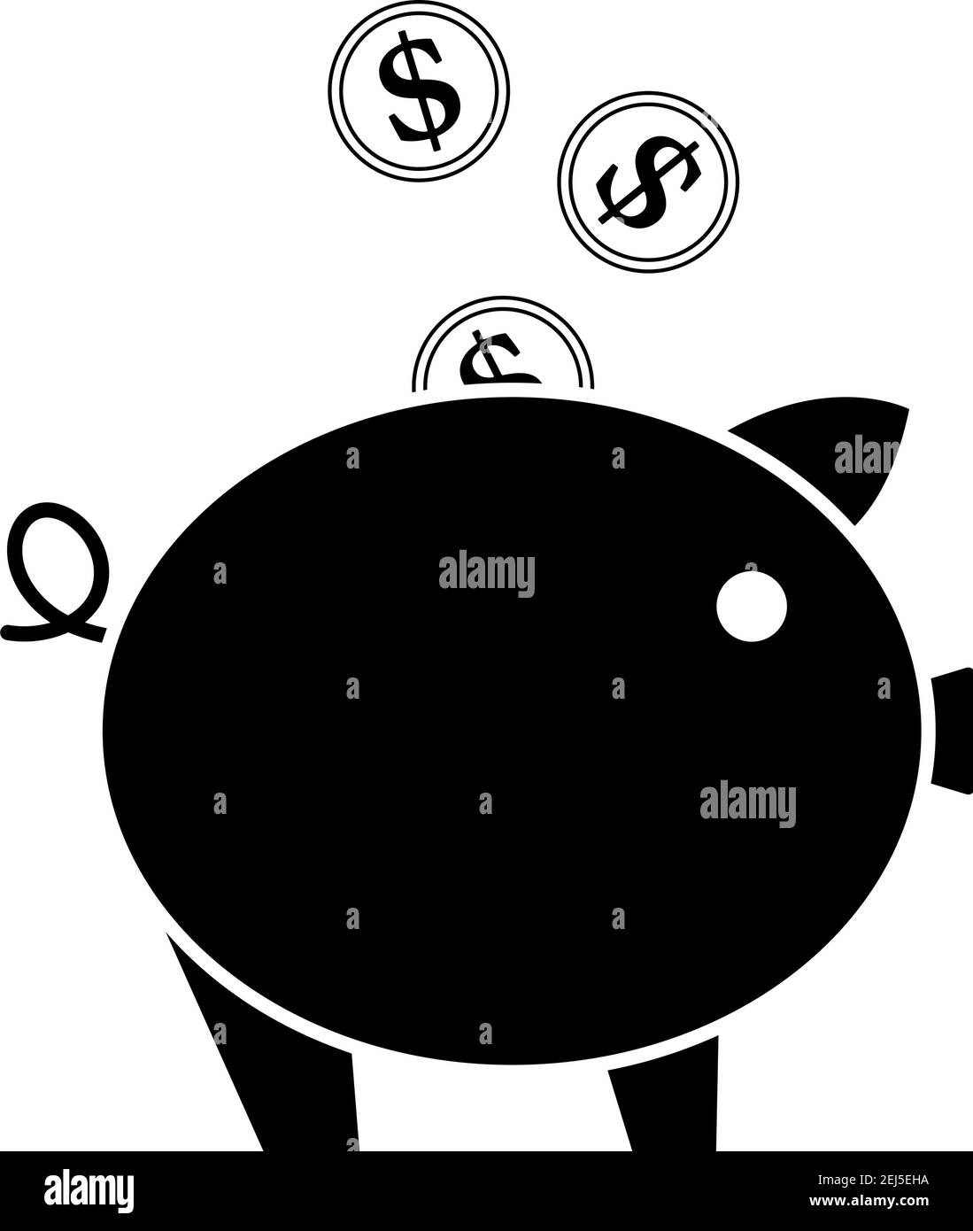 Golden Coins Fall In Piggy Bank Icon. Black Stencil Design. Vector ...