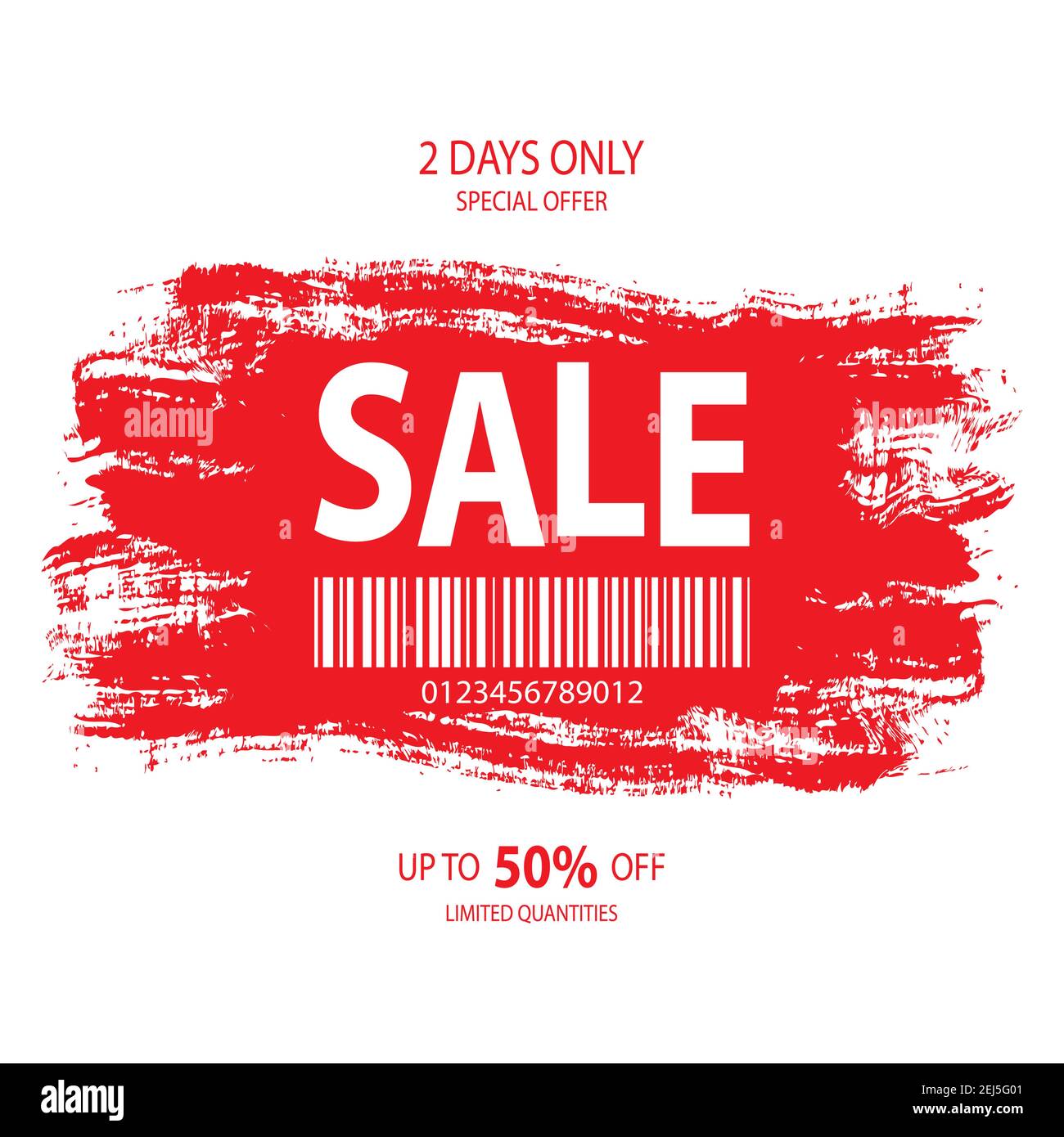 Red Hand drawn brush with white Barcode and SALE text,card or banner ...