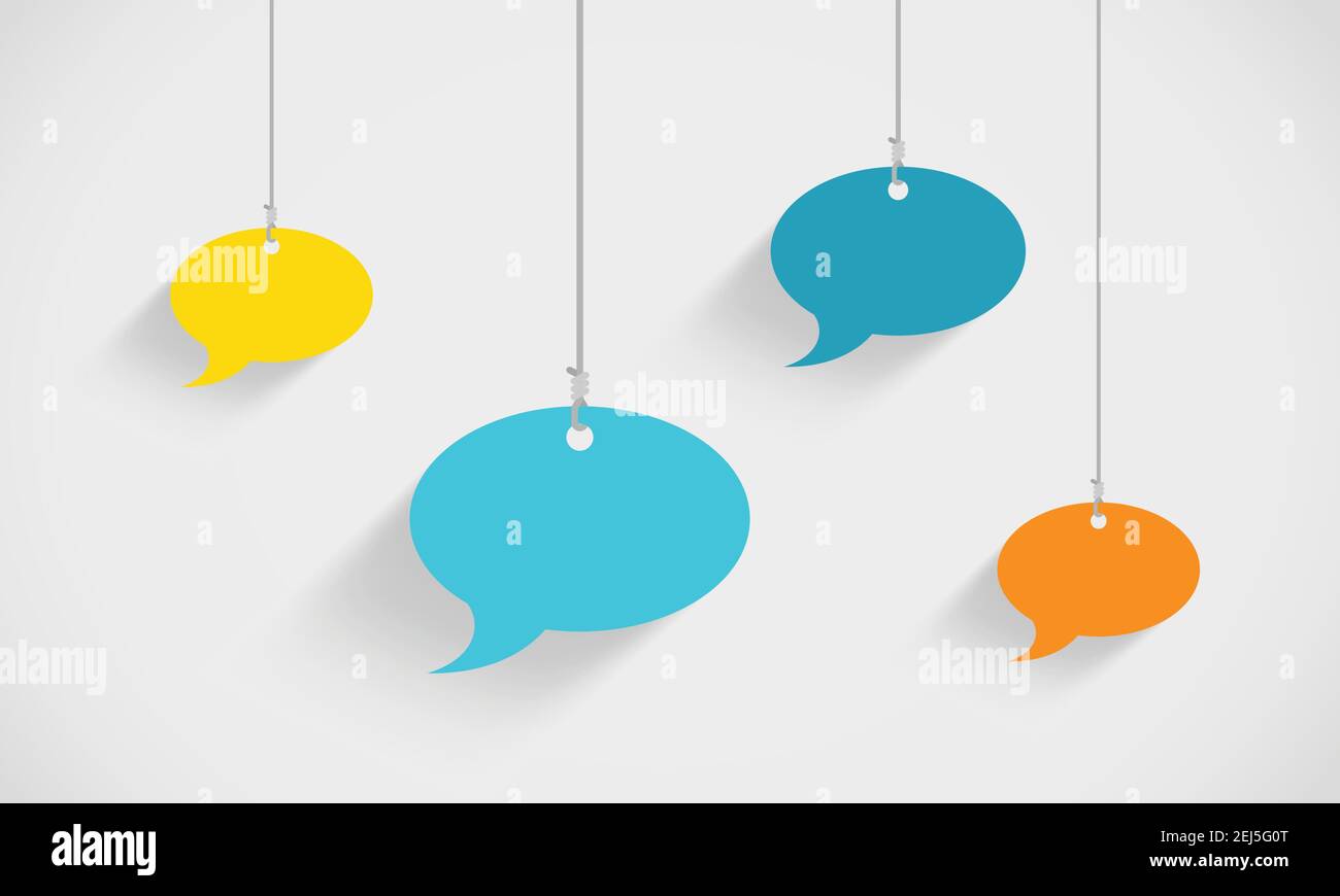 Speech Bubbles Hanging On Strings Stock Vector Image & Art - Alamy