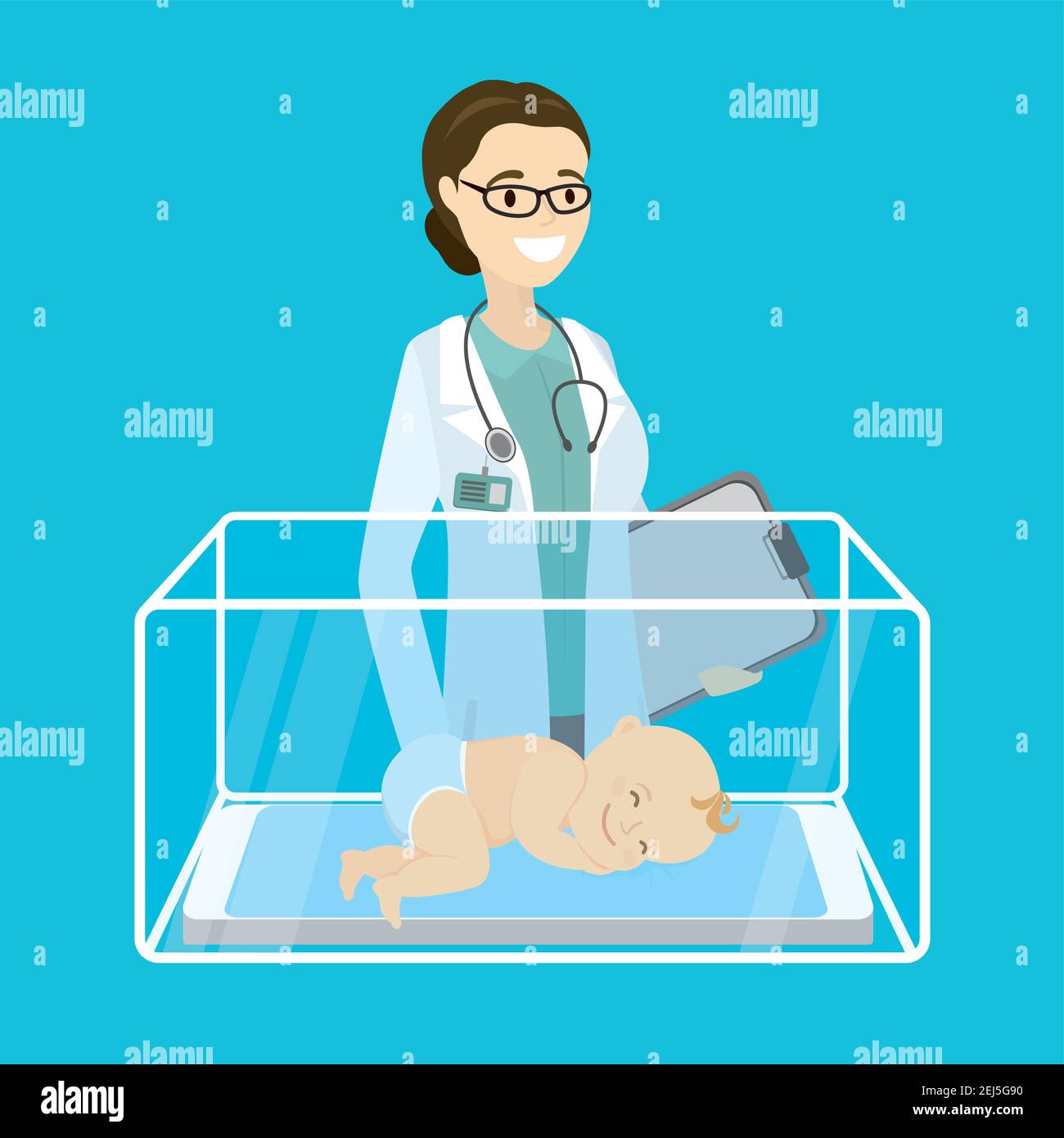 Caucasian female pediatrician doctor little newborn baby,flat vector ...