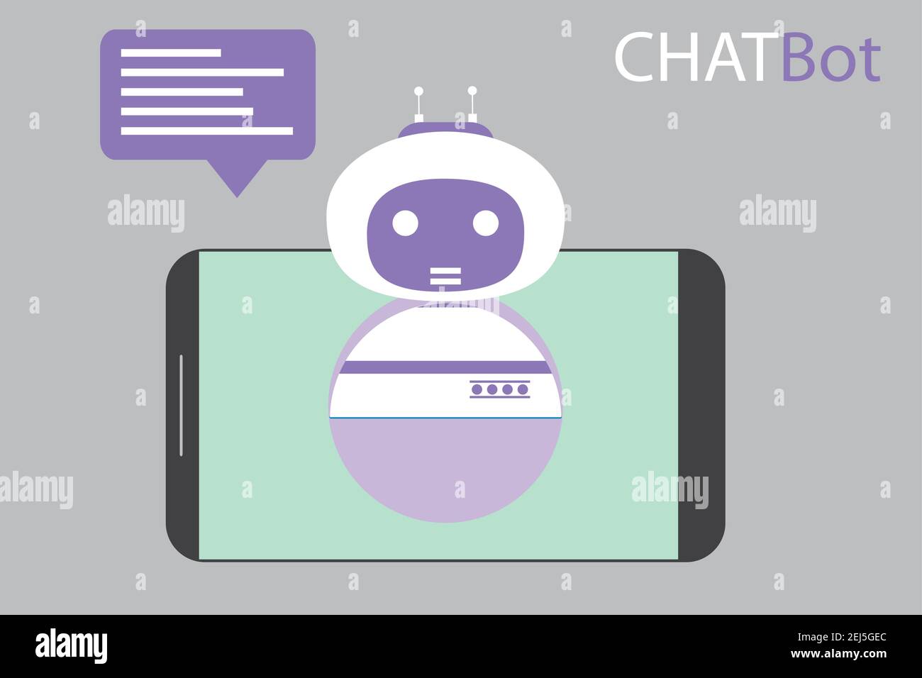 Chatbot on cell phone screen,Online Assistant,flat vector illustration ...