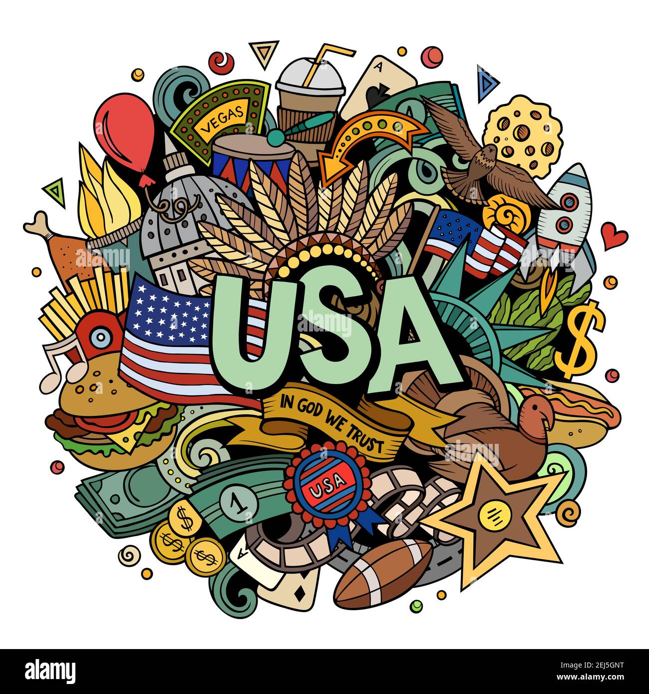 USA hand drawn cartoon doodle illustration Stock Vector Image & Art - Alamy