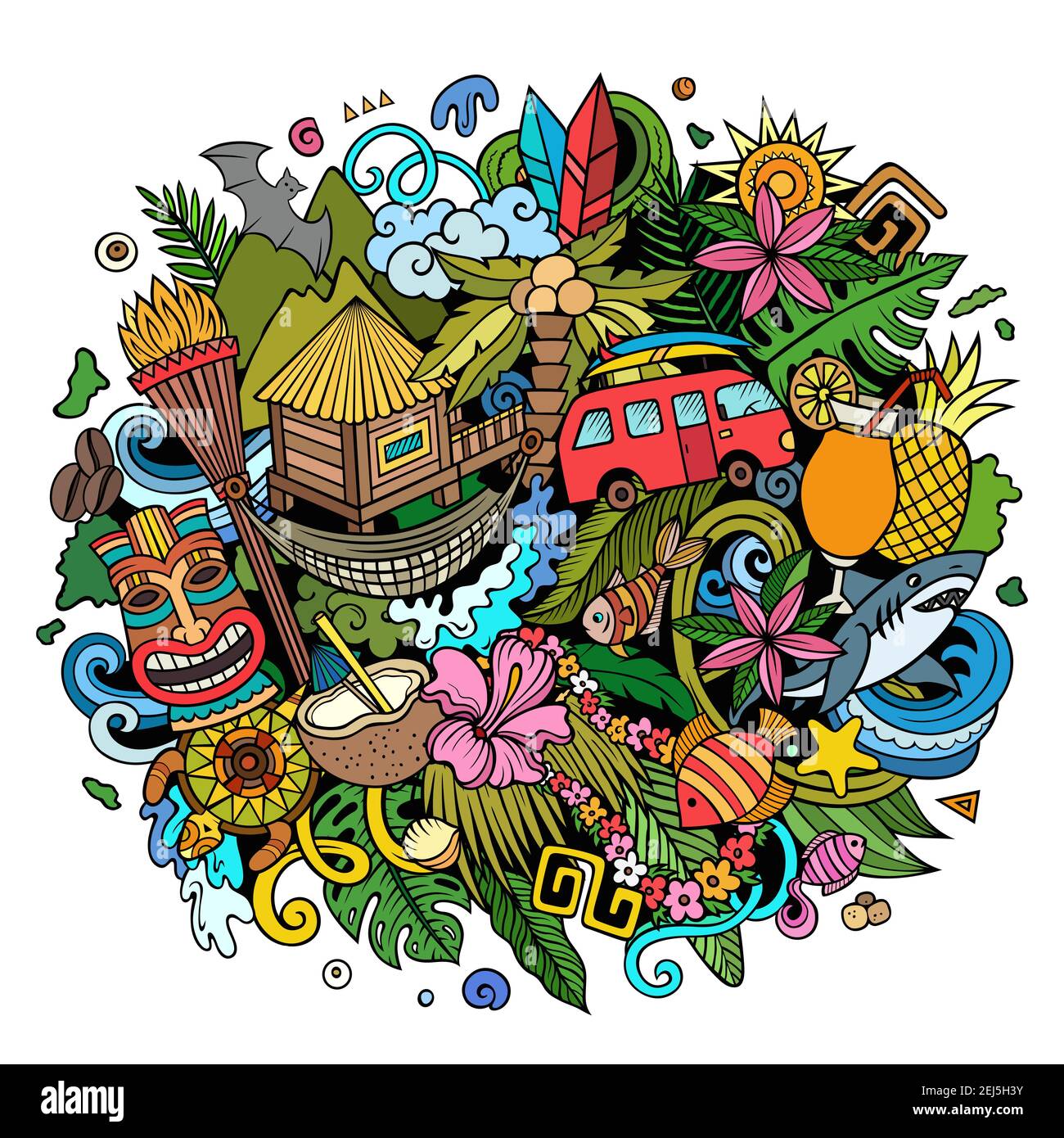 Hawaii hand drawn cartoon doodle illustration Stock Vector Image & Art ...