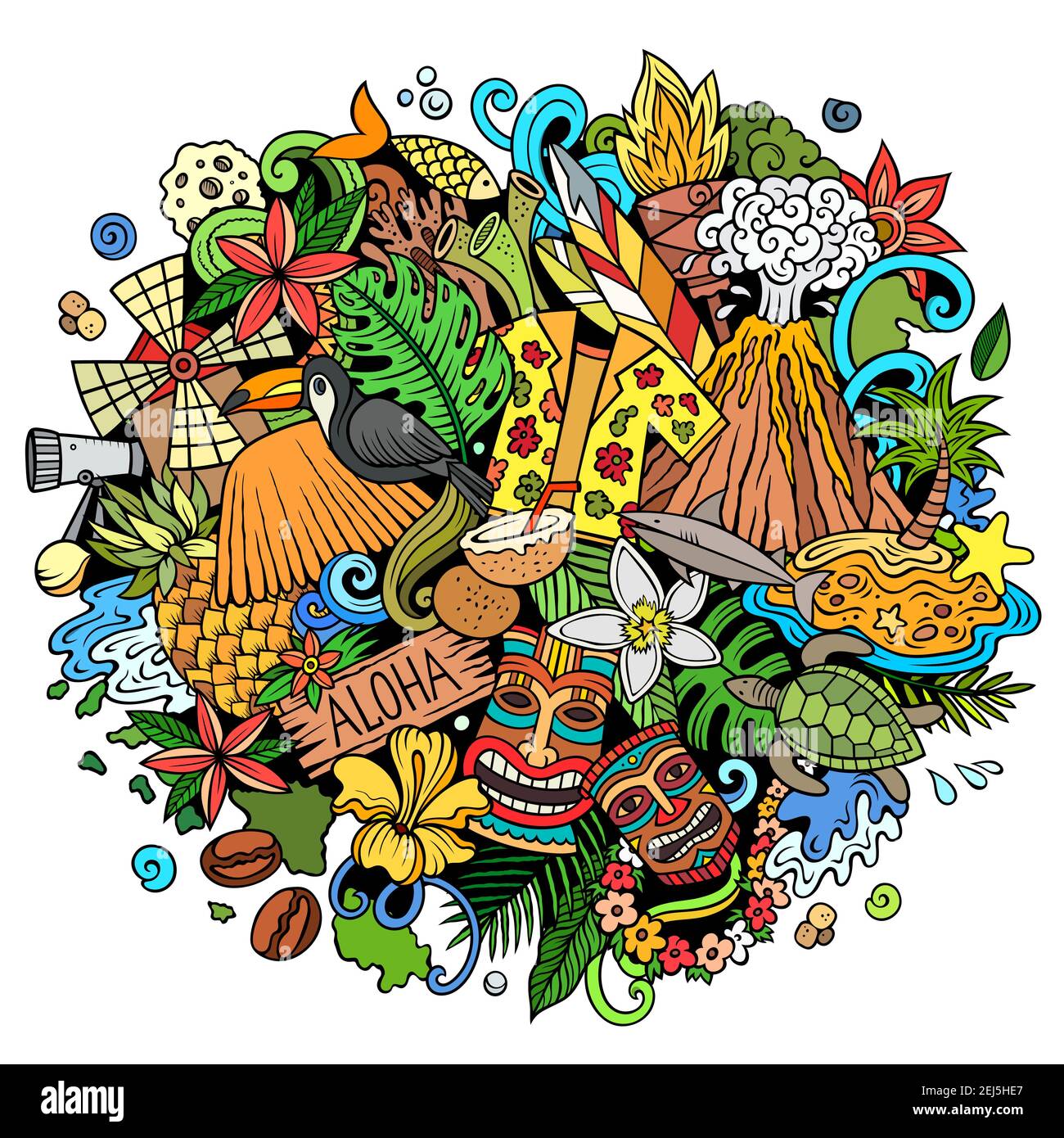 Hawaii hand drawn cartoon doodle illustration Stock Vector Image & Art ...