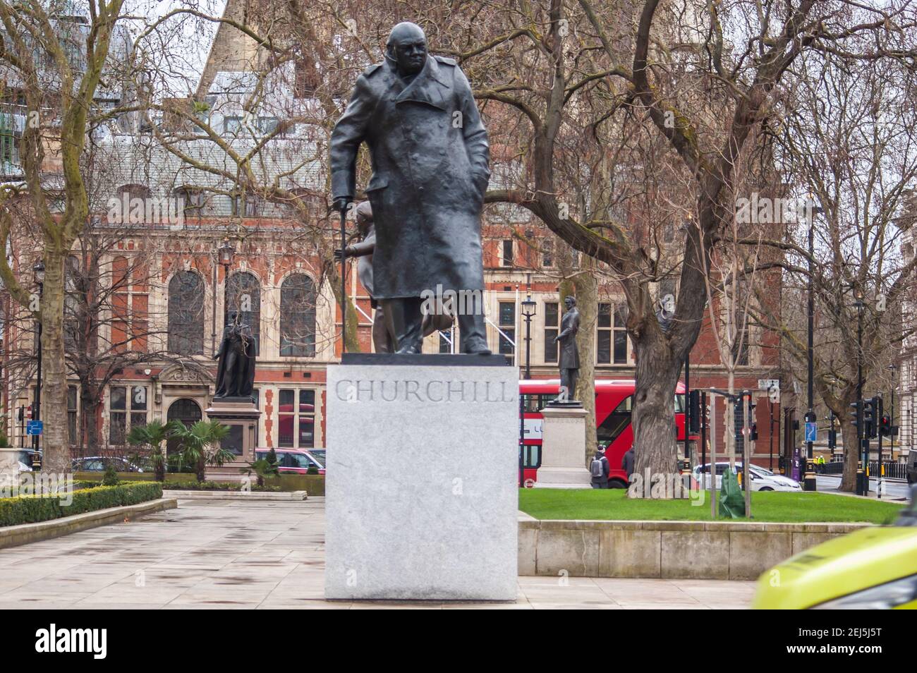 PARLIAMENT SQUARE, LONDON, ENGLAND- 17 February 2021: Winston Churchill ...