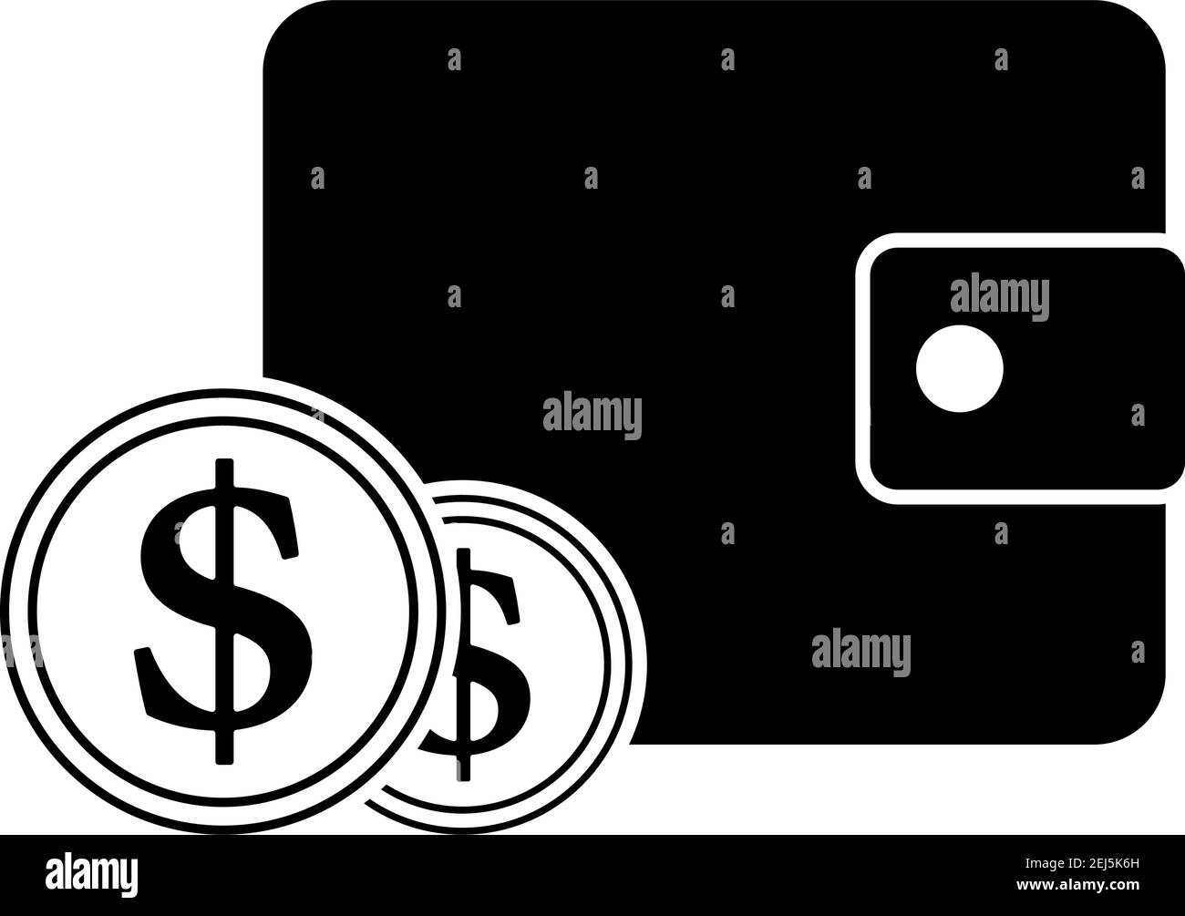 Two Golden Coins In Front Of Purse Icon. Black Stencil Design. Vector ...