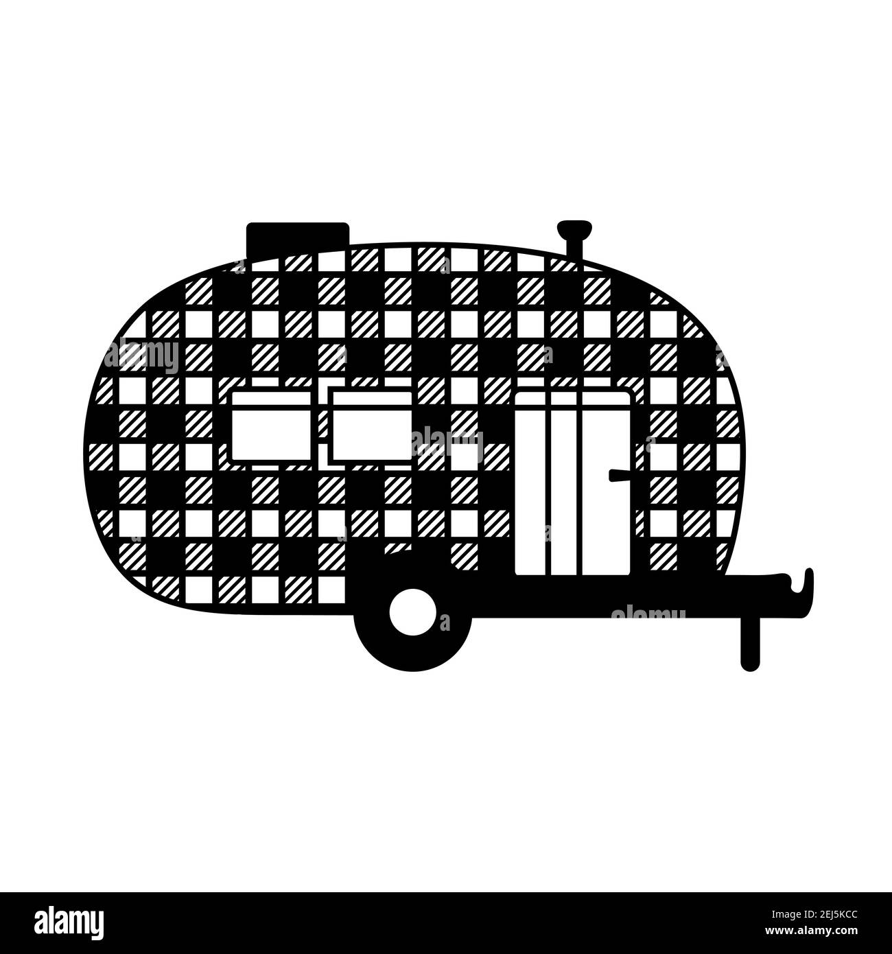Buffalo plaid camper black silhouette. Mobile recreation. Camper sign ...