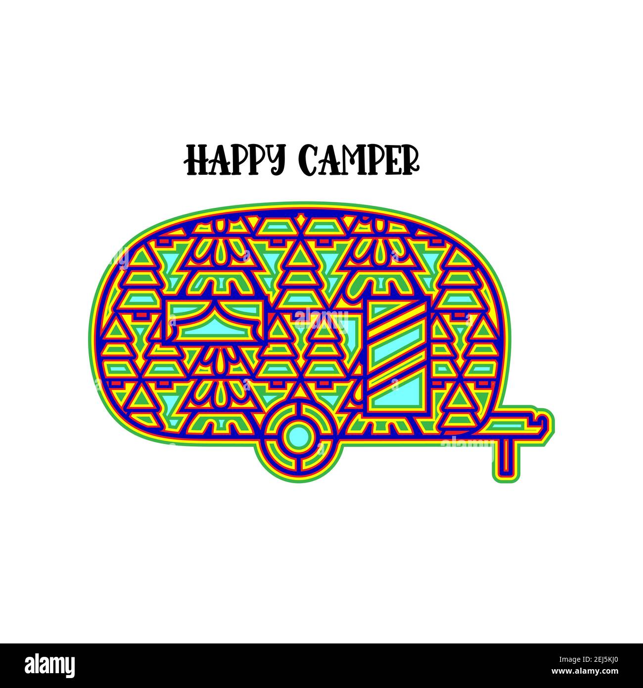 Happy camper Layered. 3d camper with ornament. Mandala layered design ...
