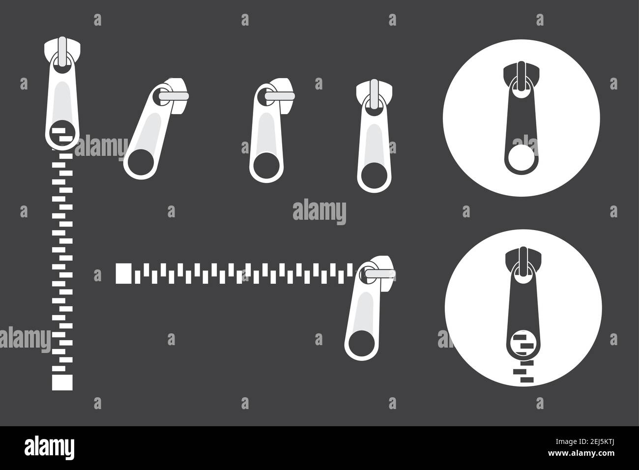 Set of zipper icons.Zippered lock.Fastener.Flat vector illustration ...