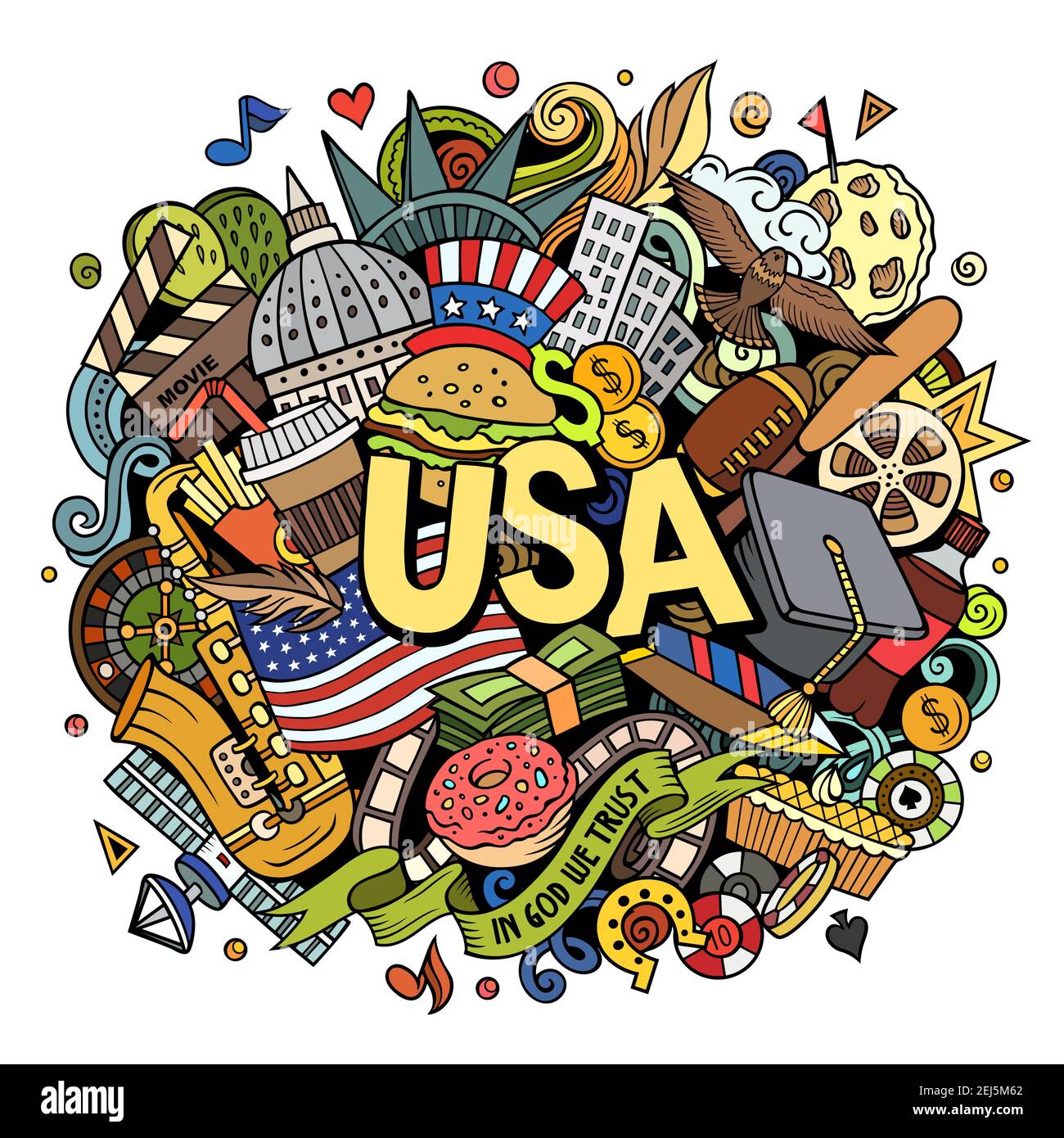USA hand drawn cartoon doodle illustration Stock Vector Image & Art - Alamy