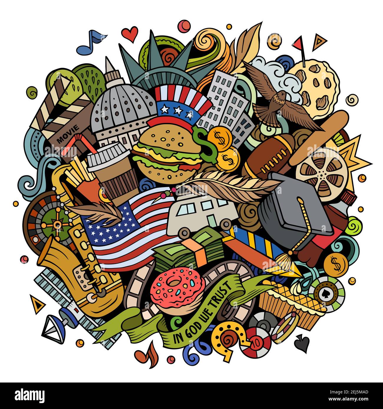 USA hand drawn cartoon doodle illustration Stock Vector Image & Art - Alamy