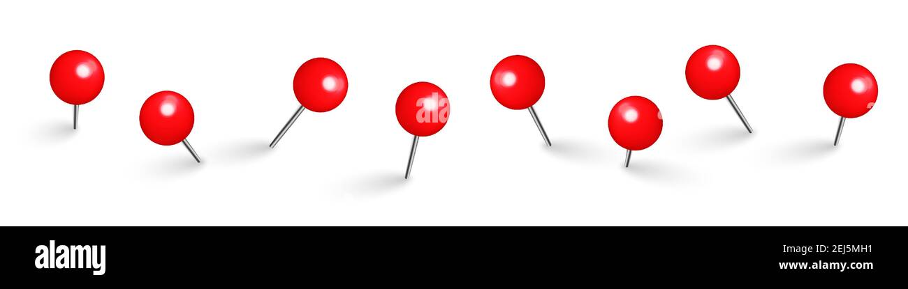 Realistic red push pins. Board tacks isolated on white background ...