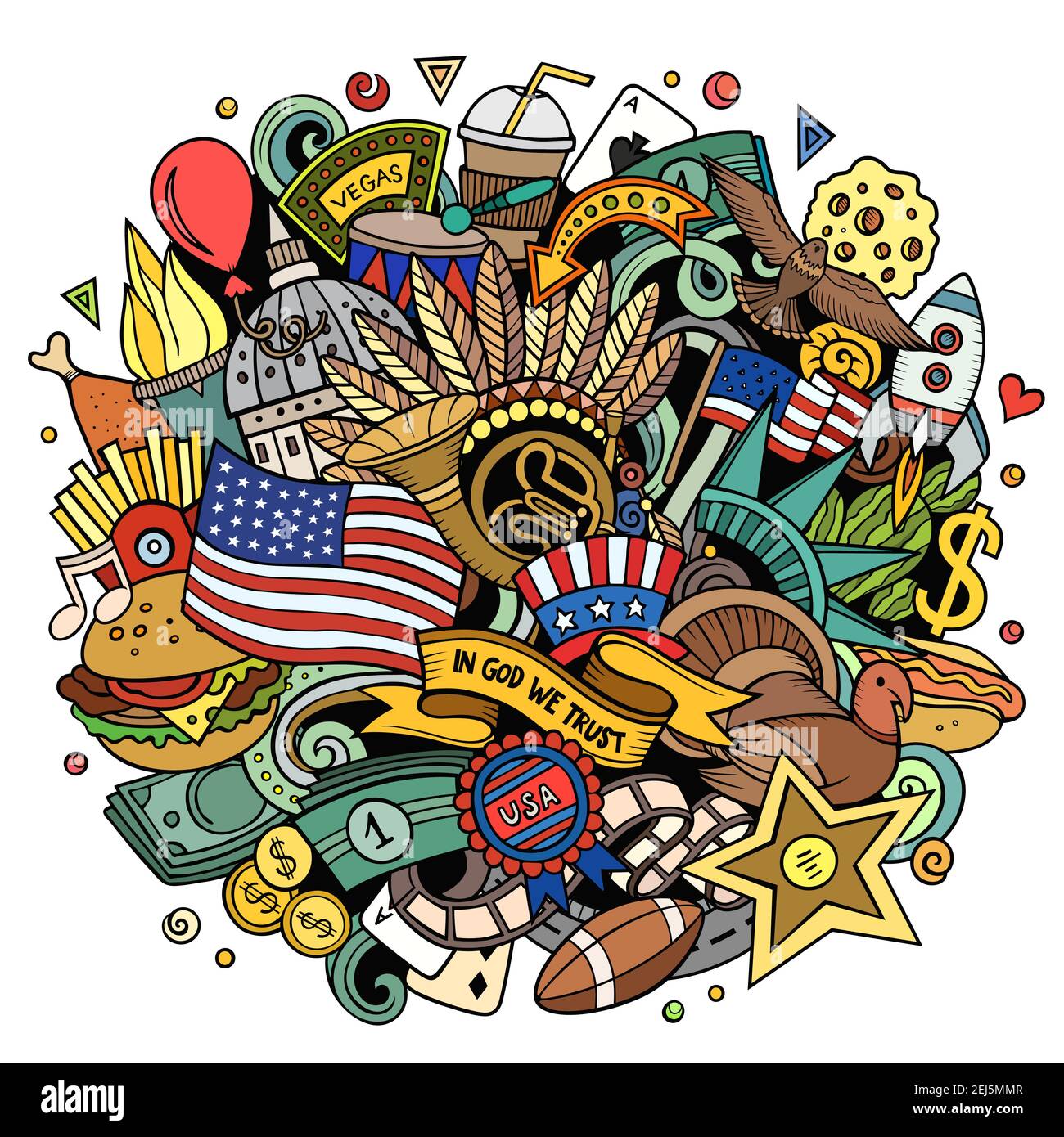 USA hand drawn cartoon doodle illustration Stock Vector Image & Art - Alamy
