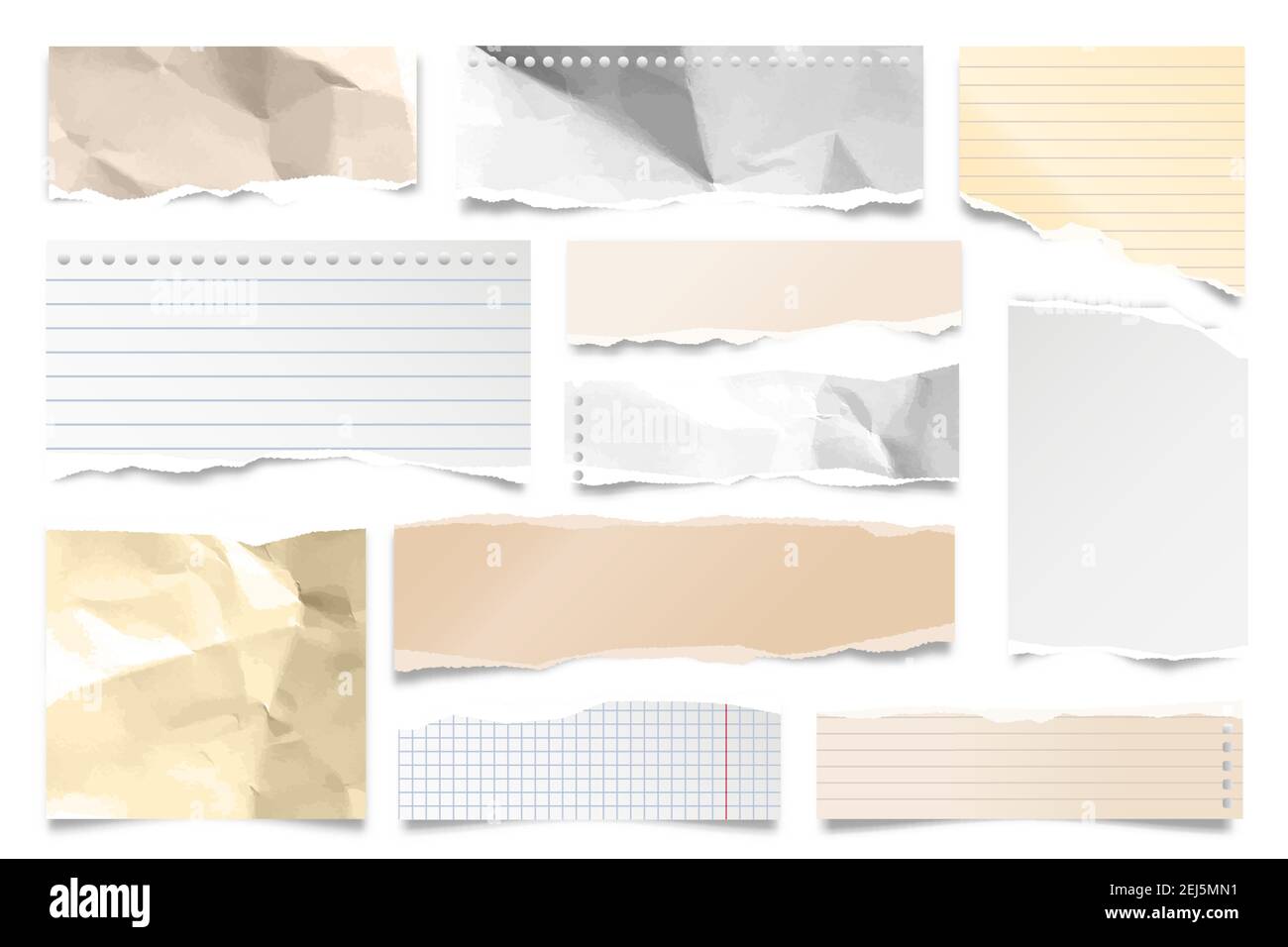 Colorful ripped paper strips isolated on white background. Realistic ...