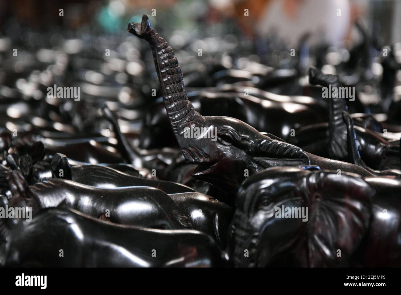 Typical elephant shaped souvenirs in a Kenyan shop Stock Photo - Alamy