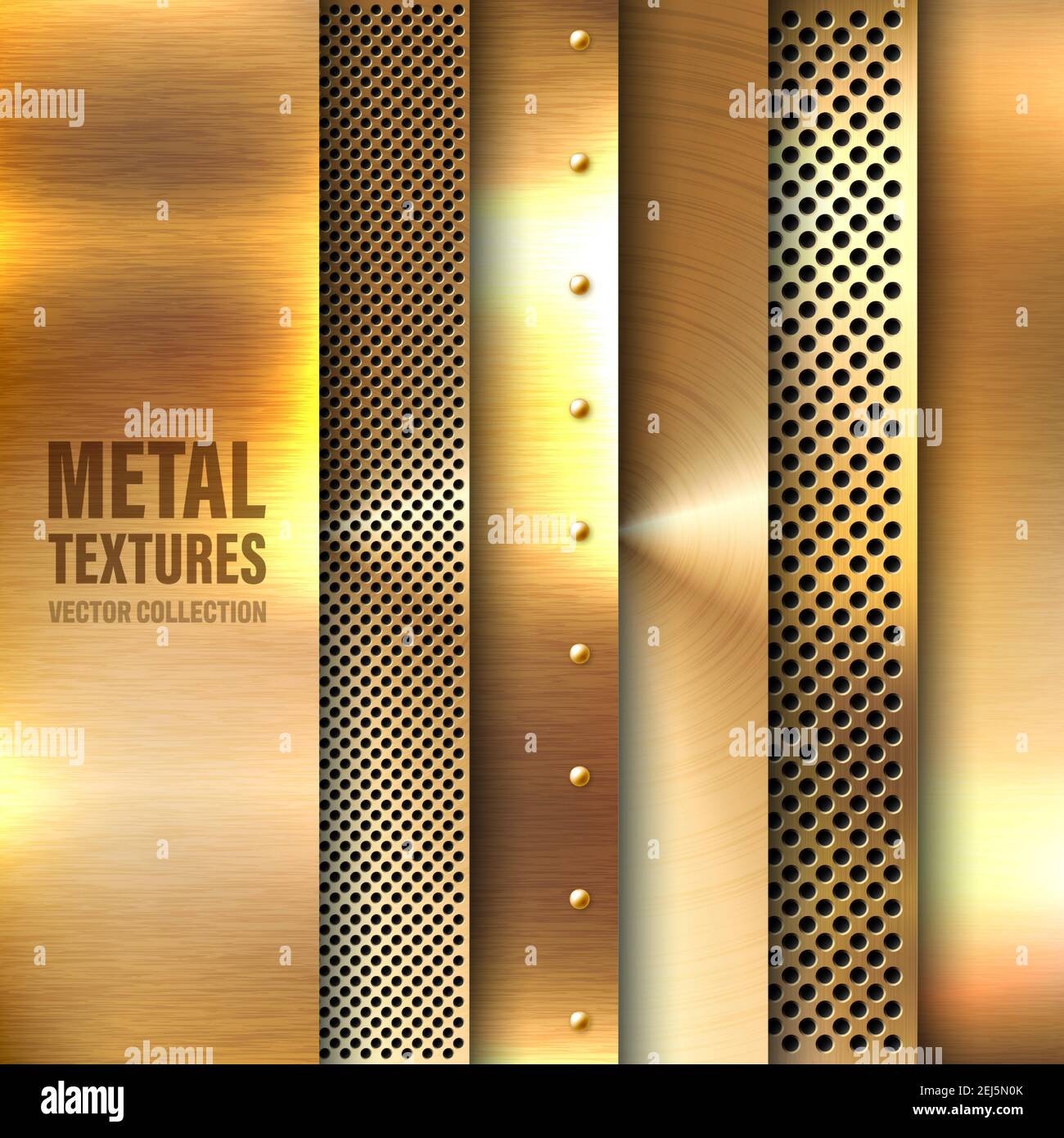 Realistic brushed metal textures set. Polished stainless steel ...