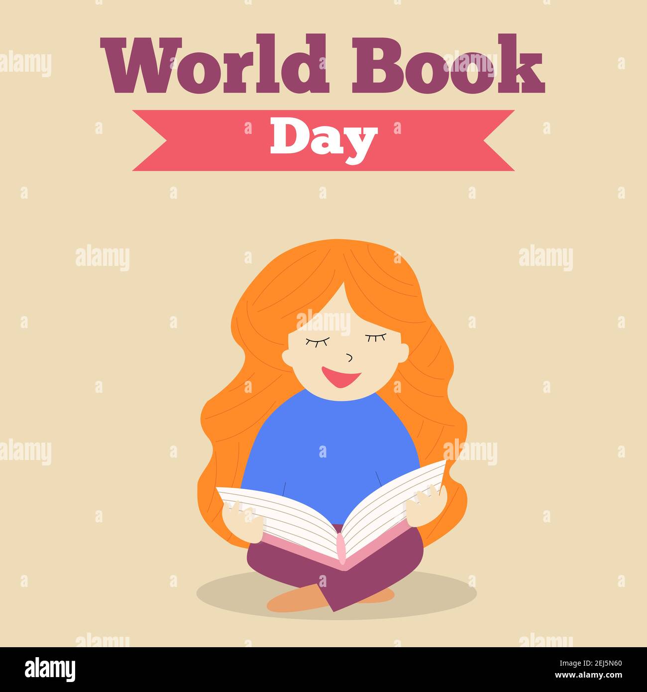 Woman sitting with a book. World Book Reading Day vector illustration ...