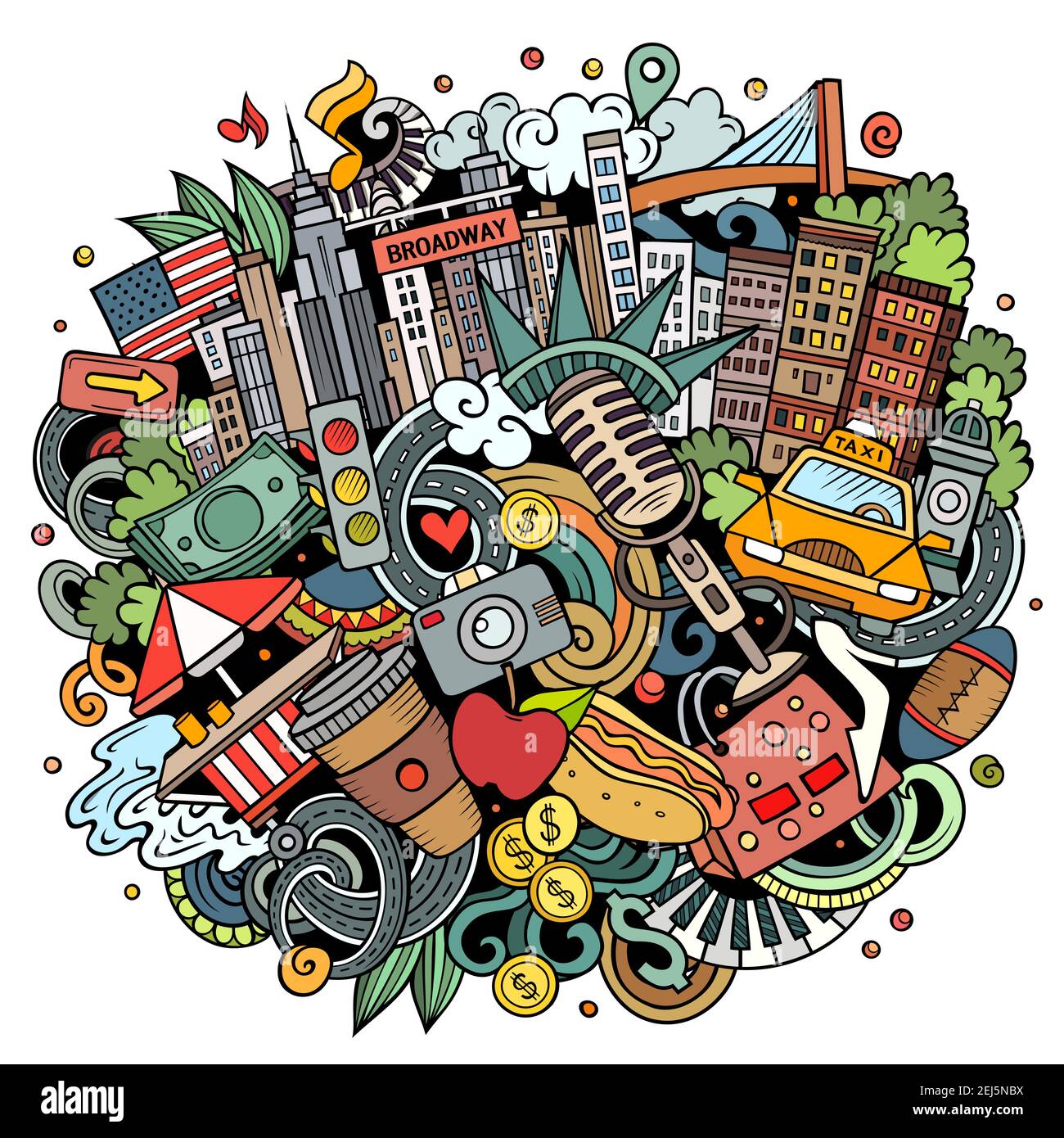 New York hand drawn cartoon doodle illustration. Funny City design ...