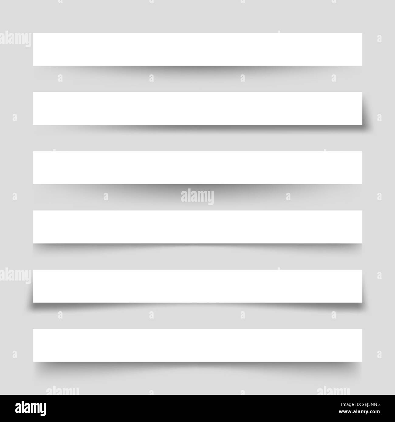 Set of white blank paper scraps with shadows. Page dividers on gray ...