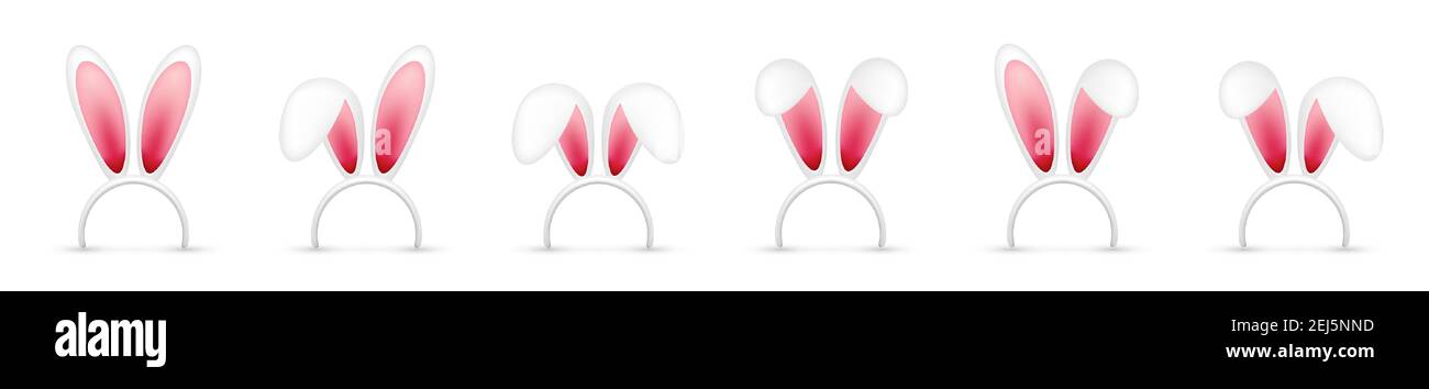 Easter bunny ears collection isolated on white background. Pink and ...