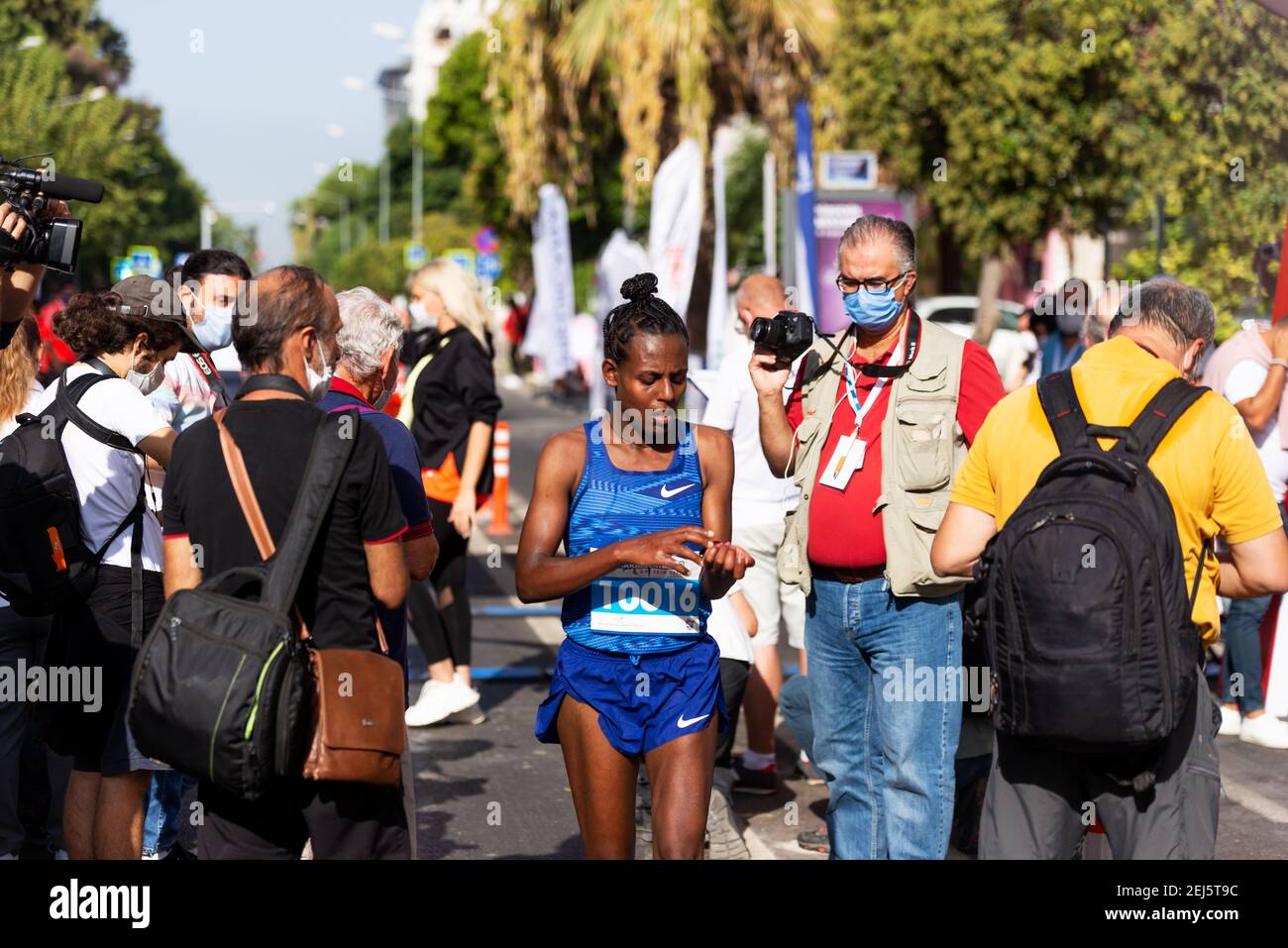 Izmir, Turkey - October 04, 2020. ZERFIE LIMENEH TESEMA at Finish line ...