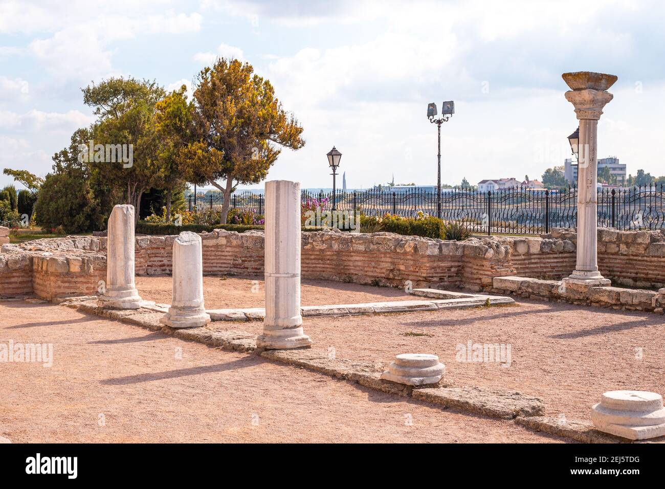 columns of the stone city of Khersones in Crimea, excavations and ruins ...
