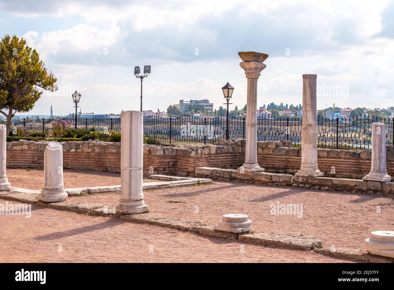 columns of the stone city of Khersones in Crimea, excavations and ruins ...