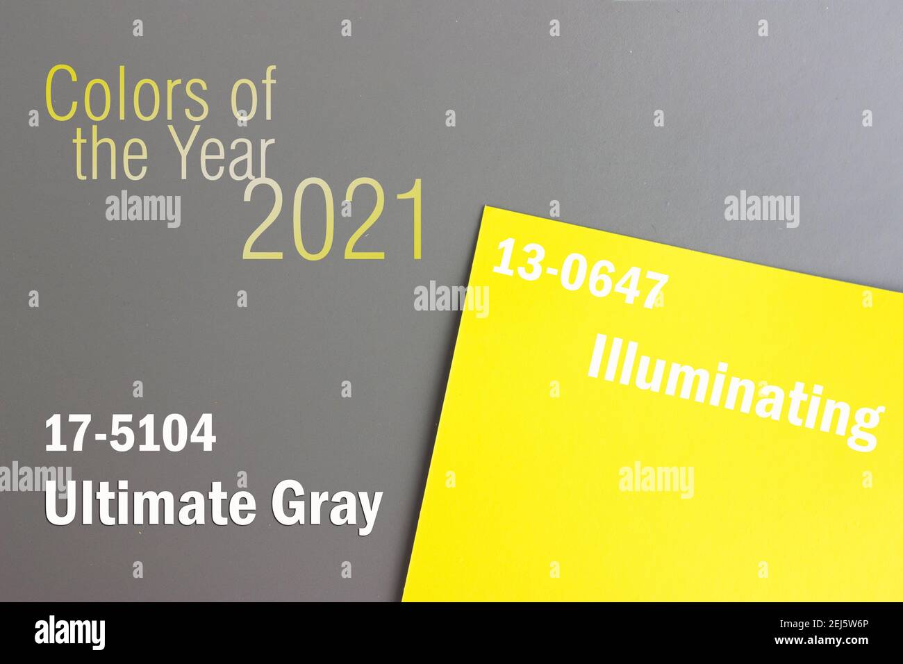 Colors of the Year 2021. Gray yellow background, uniqueness concept ...