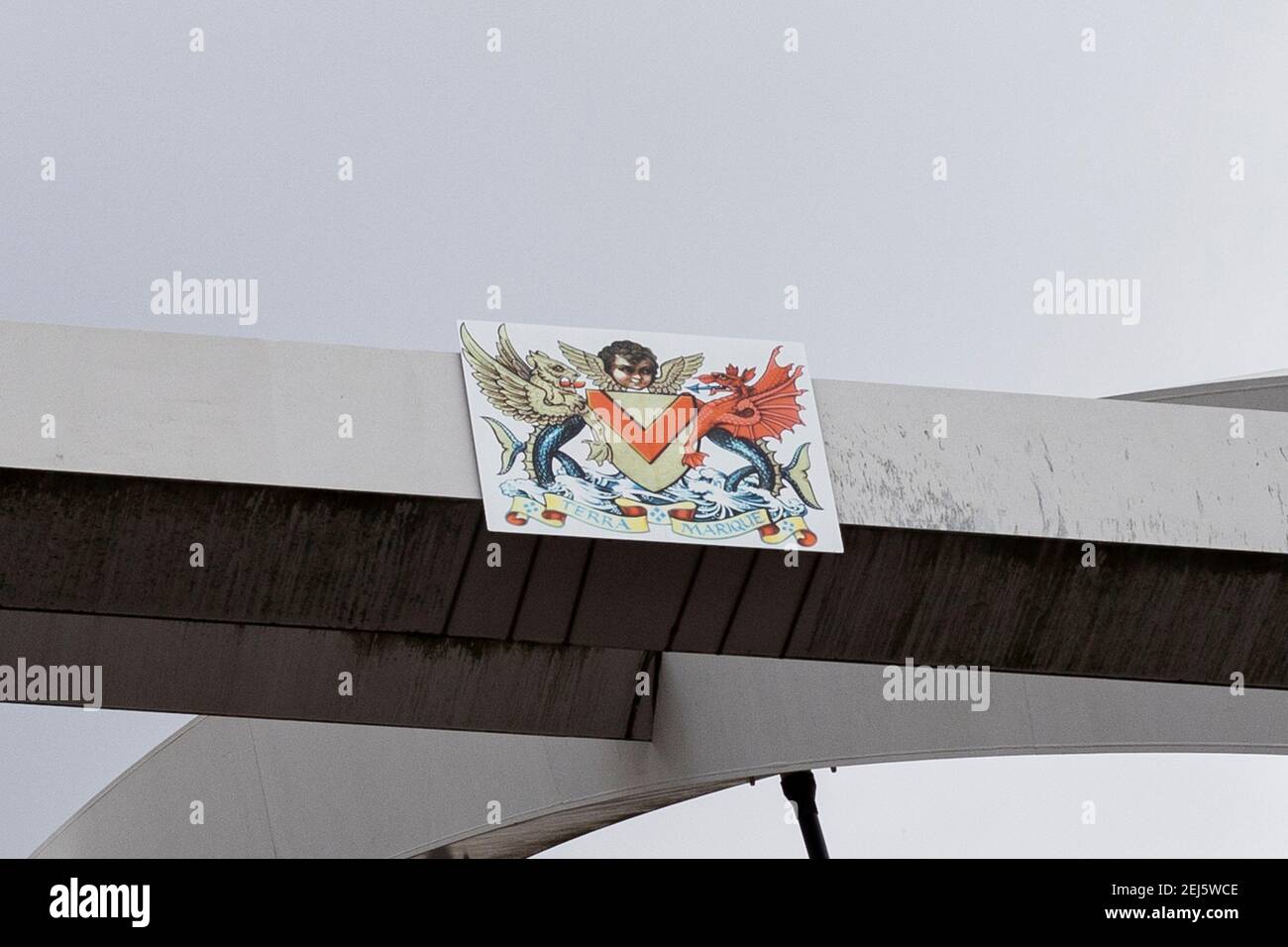 Newport Coat of Arms on the City Bridge over the River Usk on the 21st ...